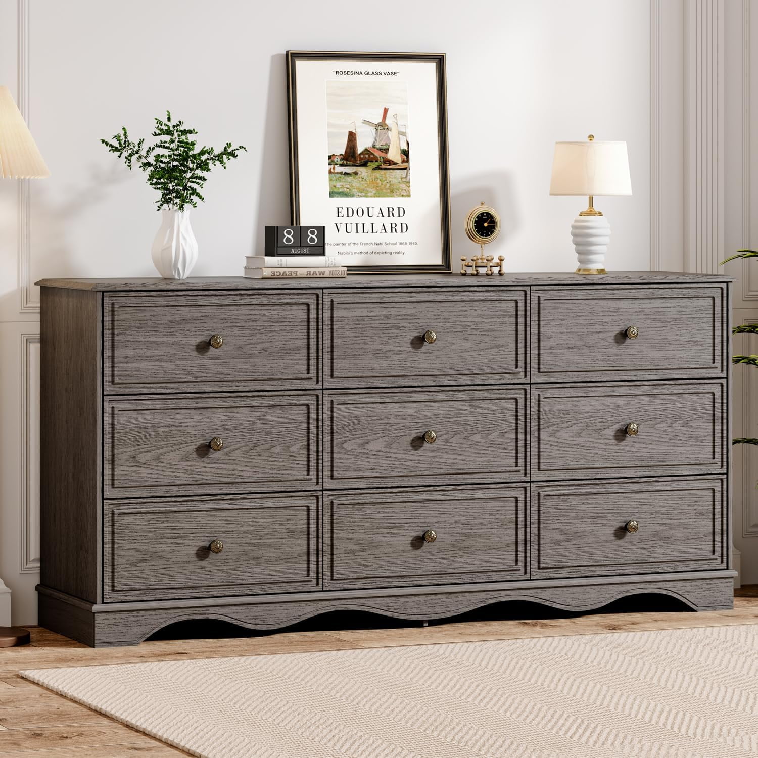 Mid Century Modern 9 Drawers Dresser for Bedroom,63'' Wide Wood Rustic ...