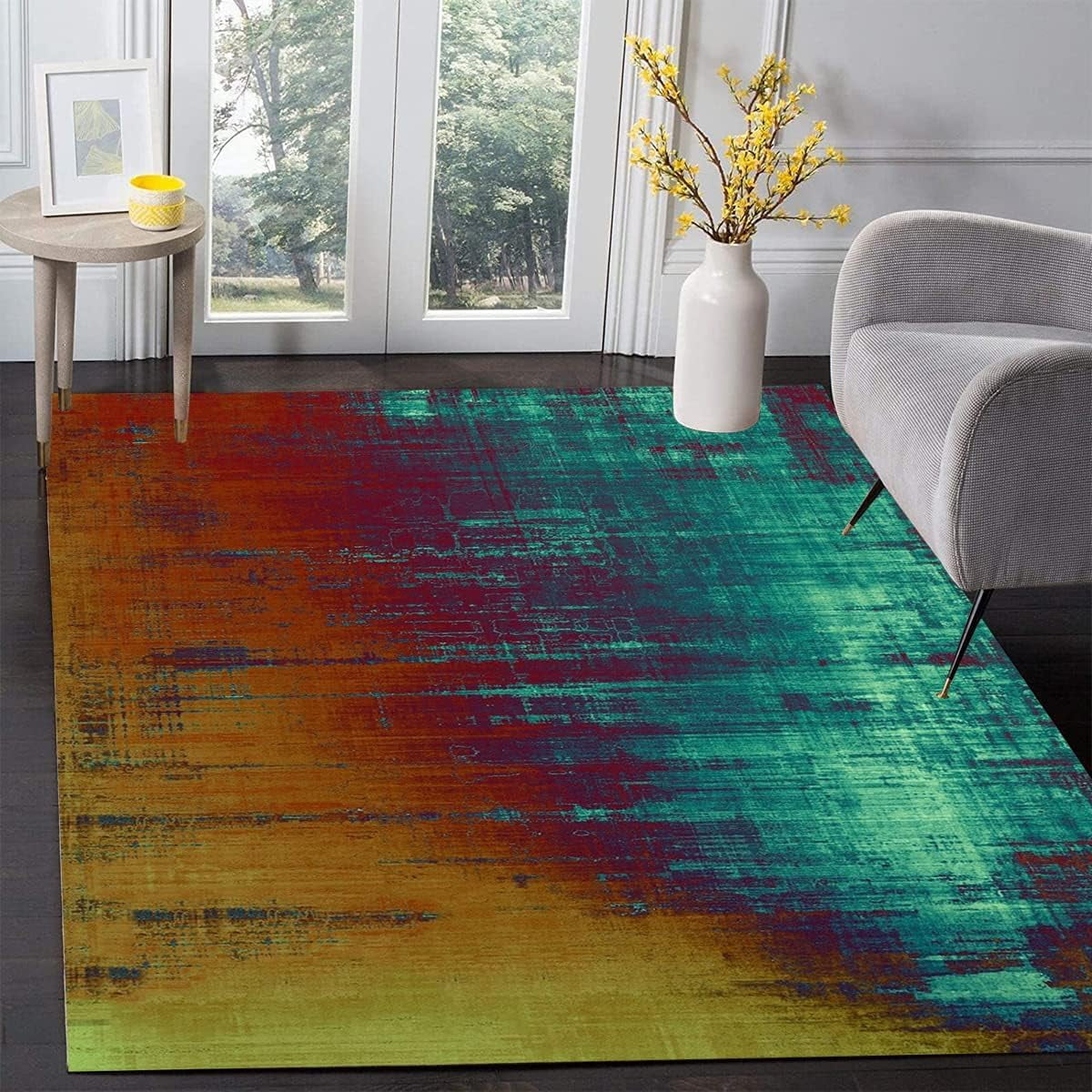 Mid-Century Modern Abstract Area Rug For Living Room Contemporay Misty ...