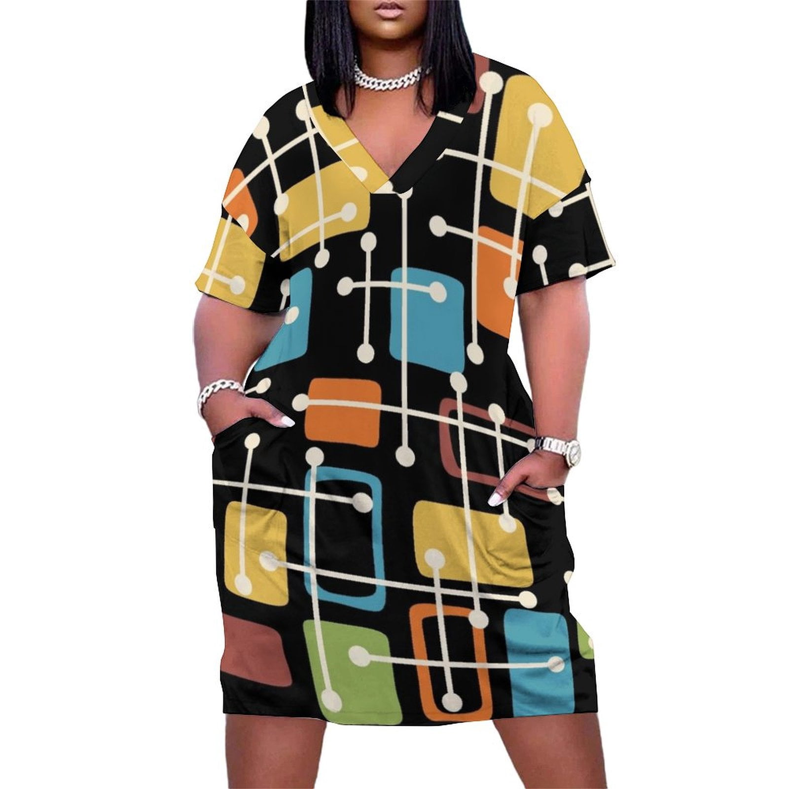 Mid Century Modern Abstract Art Loose Pocket Dress Female clothing ...