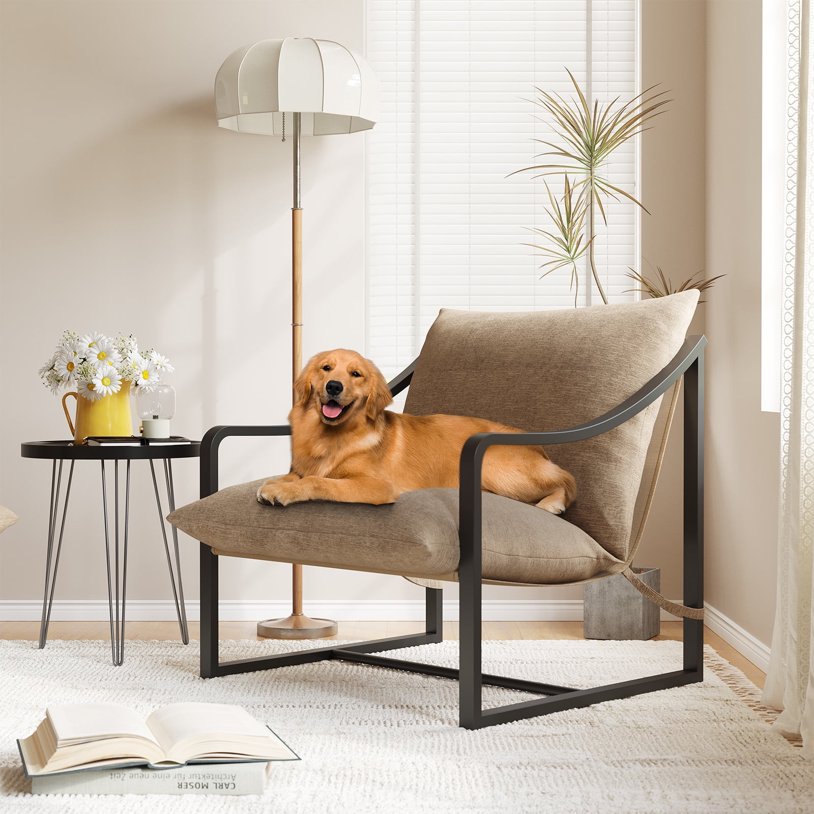 Mid-Century Modern Accent Arm Chair, Comfy Fabric Sling Living Room ...