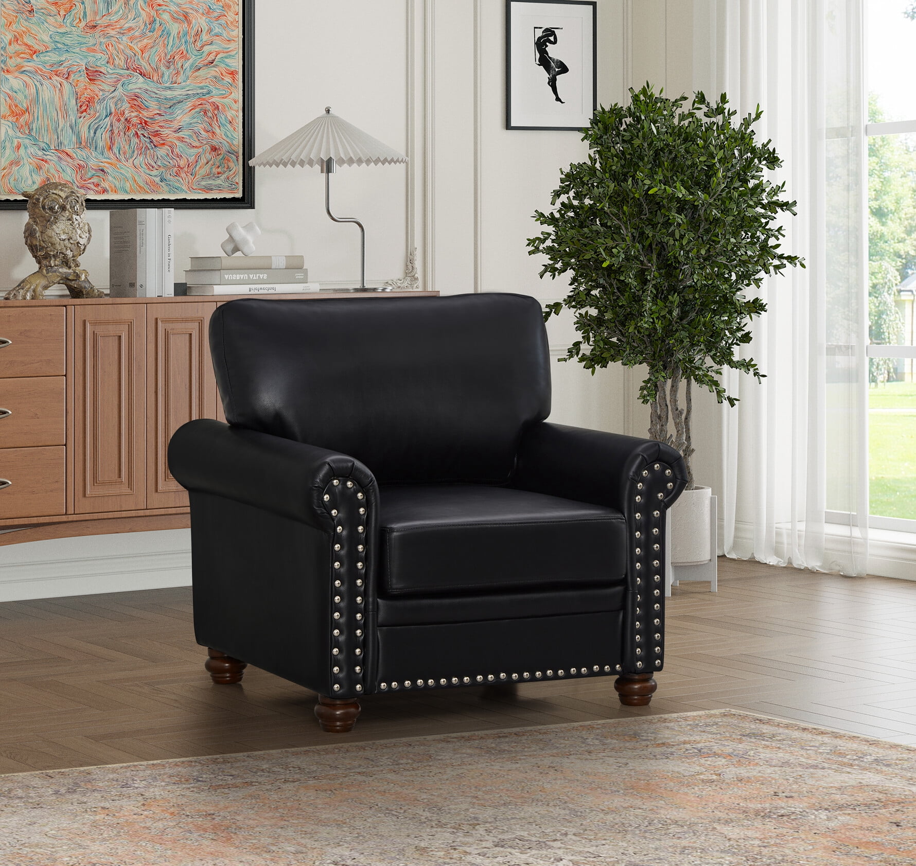 Mid-Century Modern Accent Arm Chair, Single Seat Sofa Chair with Wood ...