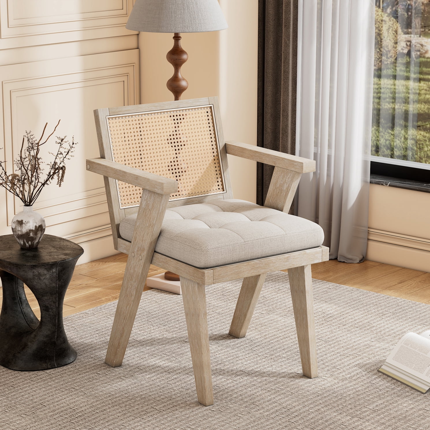 Mid-Century Modern Accent Chair,Armchair with Handcrafted Rattan ...