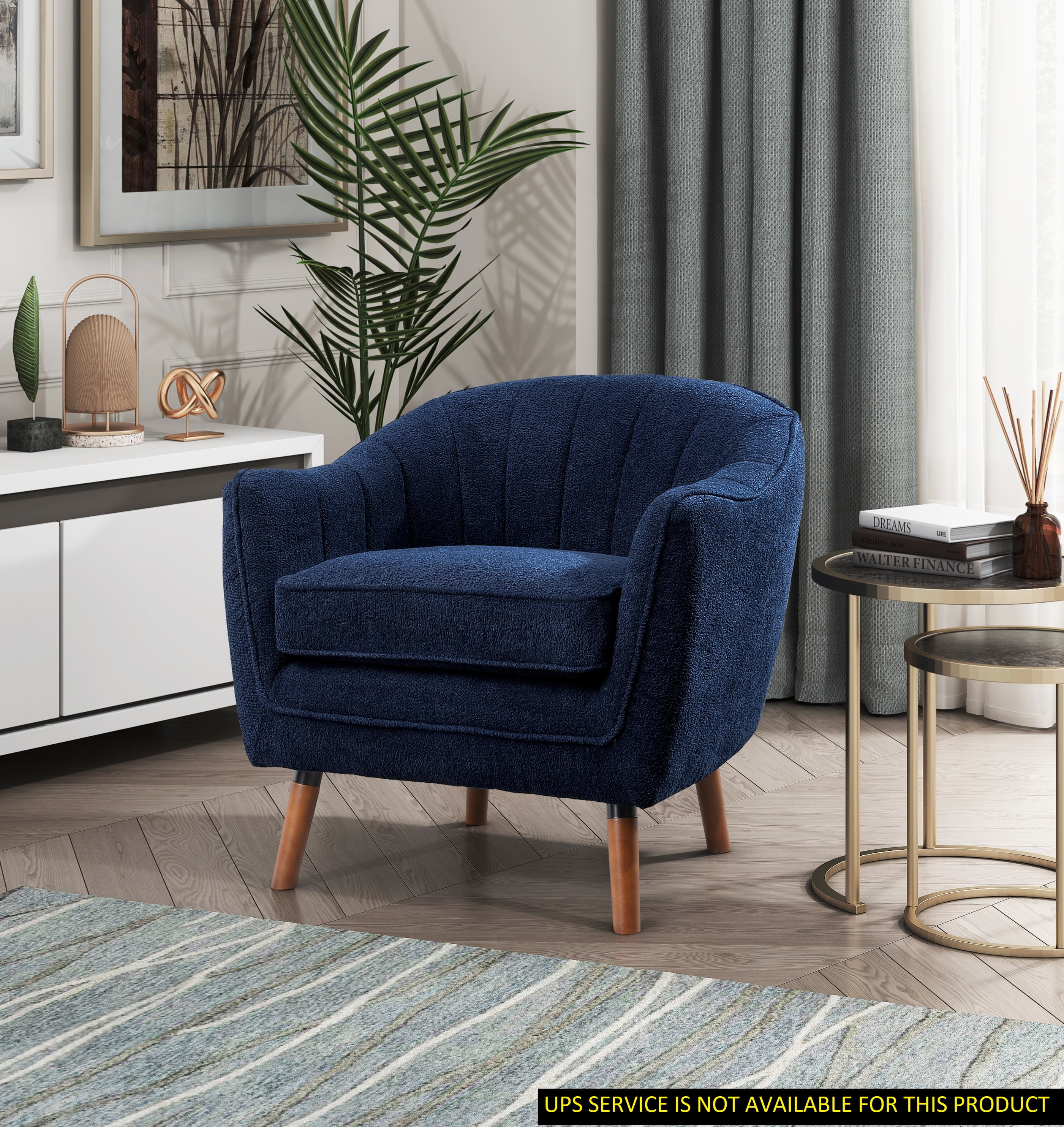 Mid-Century Modern Accent Chair, Blue Chenille Fabric Upholstered with ...