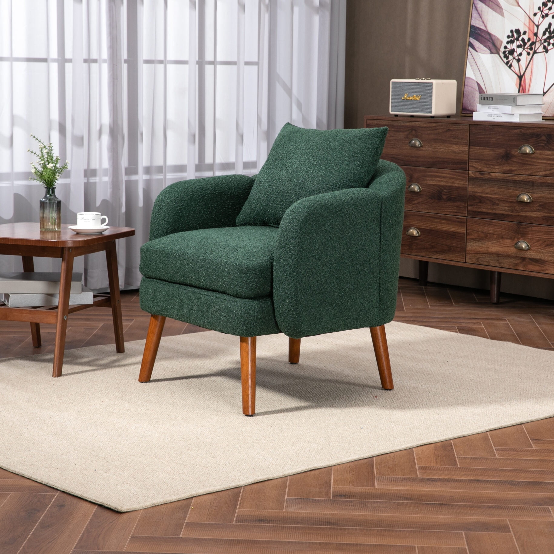 Mid-Century Modern Accent Chair, Comfy Upholstered Lounge Chair with ...