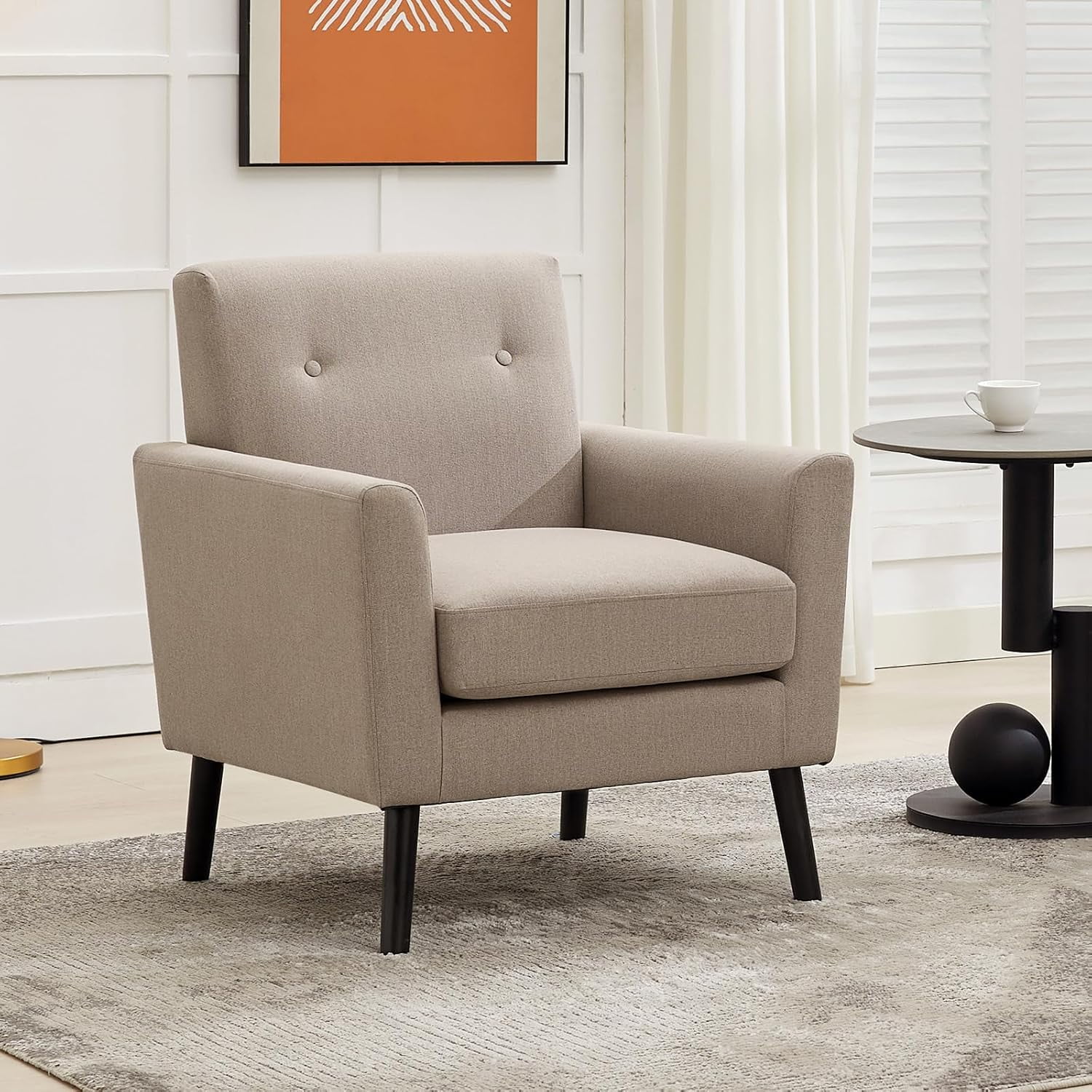 Mid-Century Modern Accent Chair, Durable Linen Upholstery, Ergonomic ...