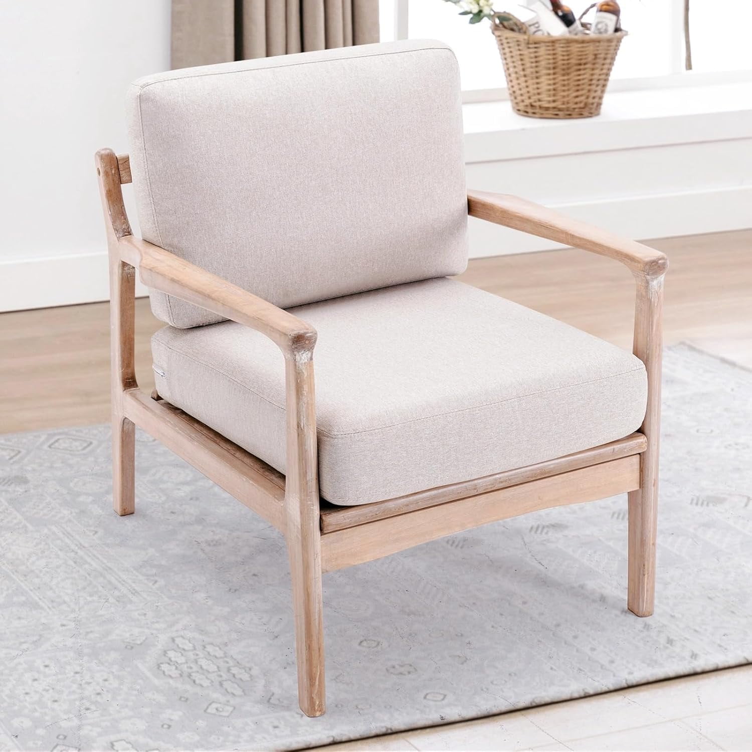 Mid Century Modern Accent Chair, Linen Upholstered Armchair Comfy ...