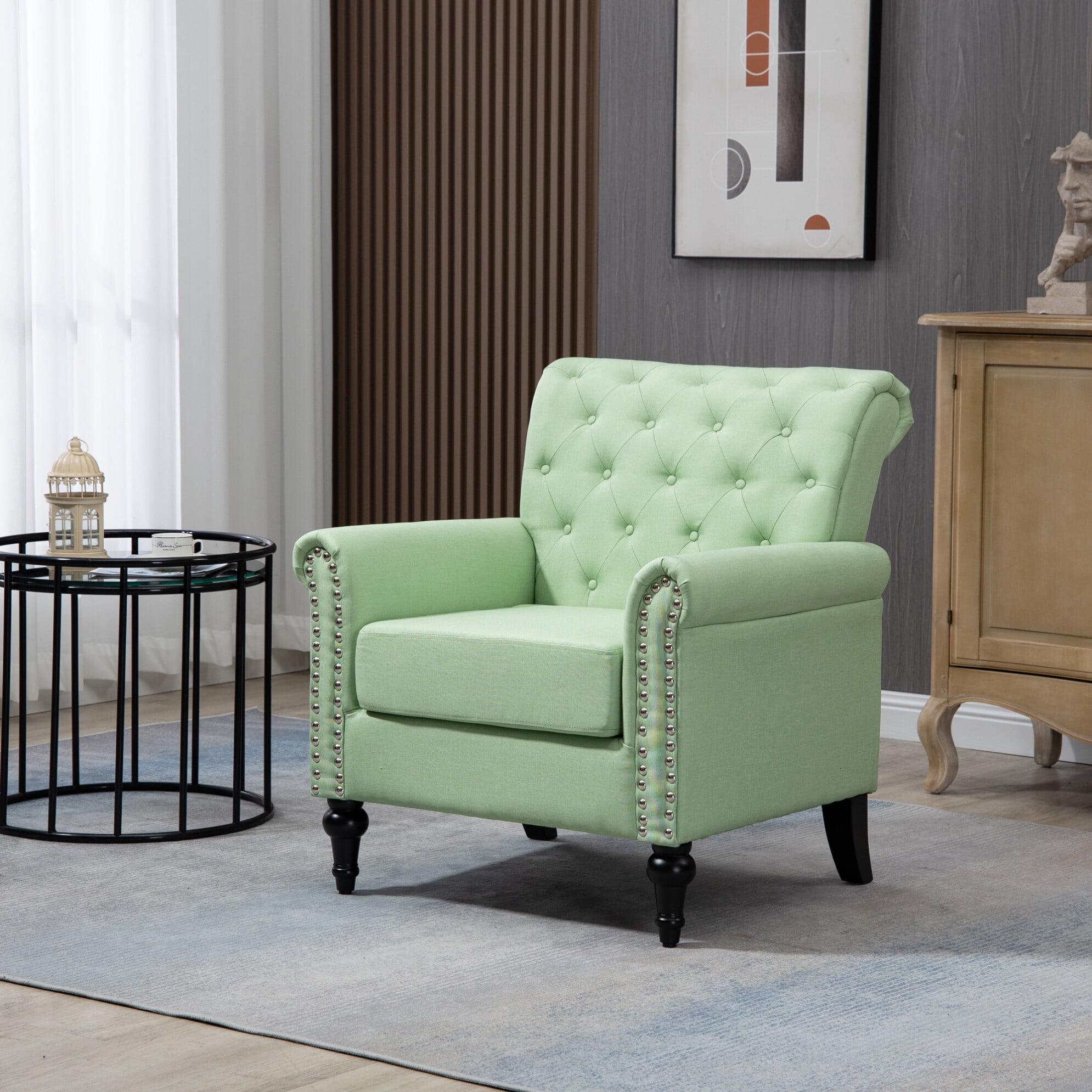 Mid-Century Modern Accent Chair with Nail Head Design,Linen Armchair ...