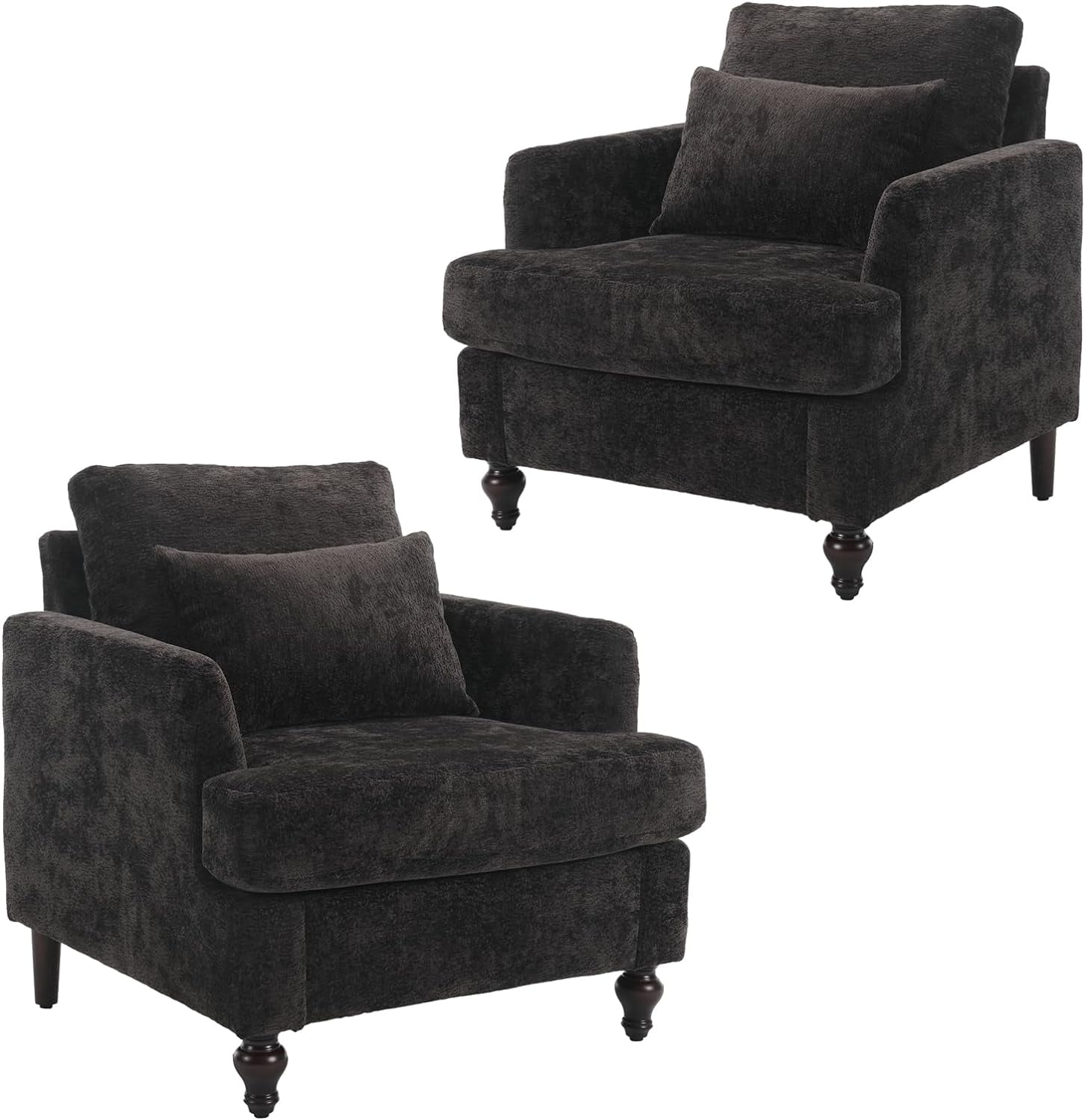 Mid Century Modern Accent Chair Set of 2, Black Single Sofa Chair ...