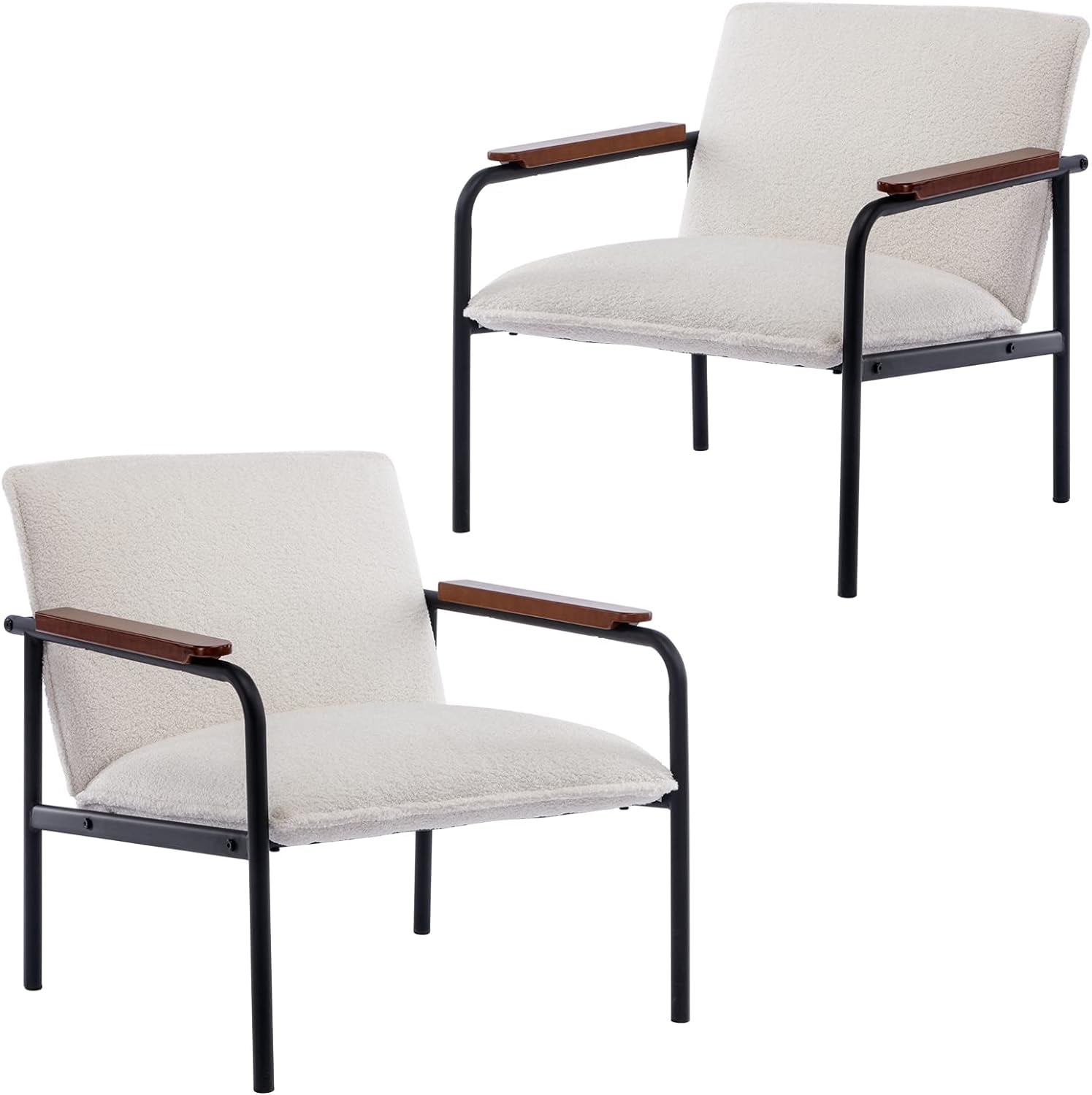 Mid-Century Modern Accent Chair Set of 2, White Sherpa Upholstered ...