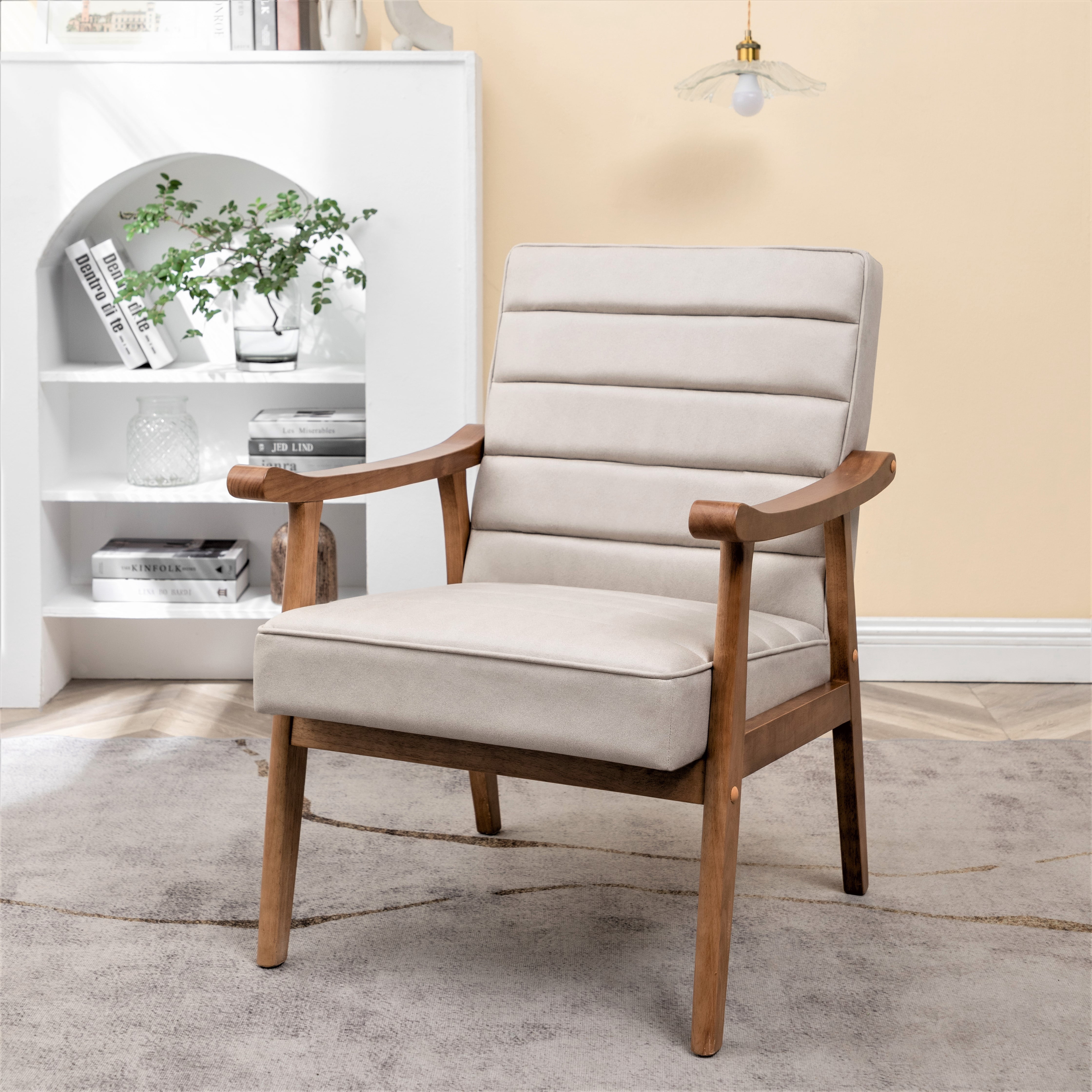 Mid-Century Modern Accent Chair - Solid Wood Frame, Leather Look ...