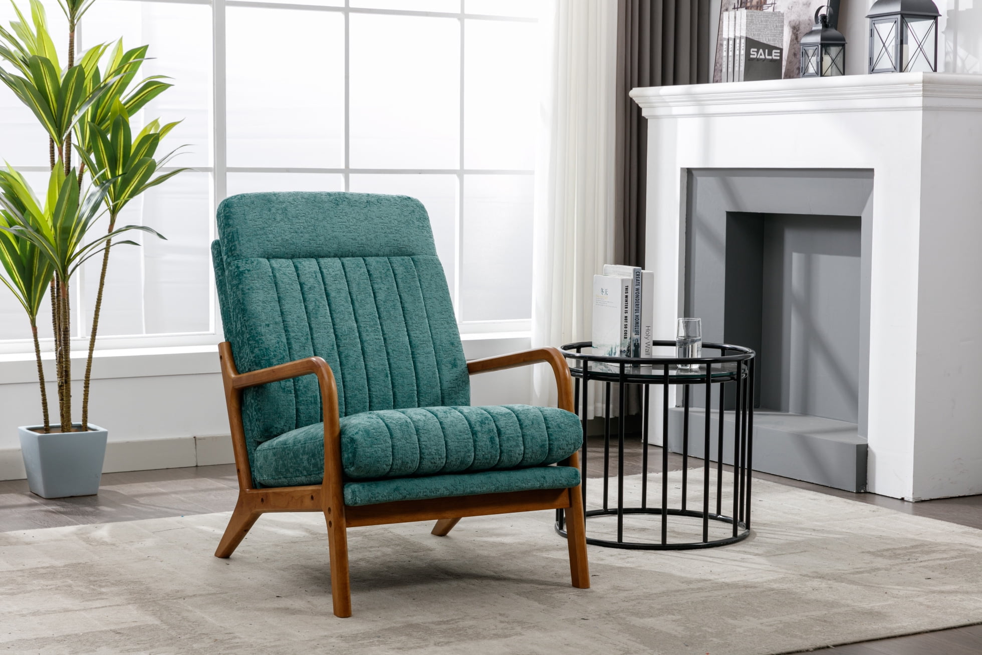Mid Century Modern Accent Chair with Solid Wood Frame, Upholstered ...