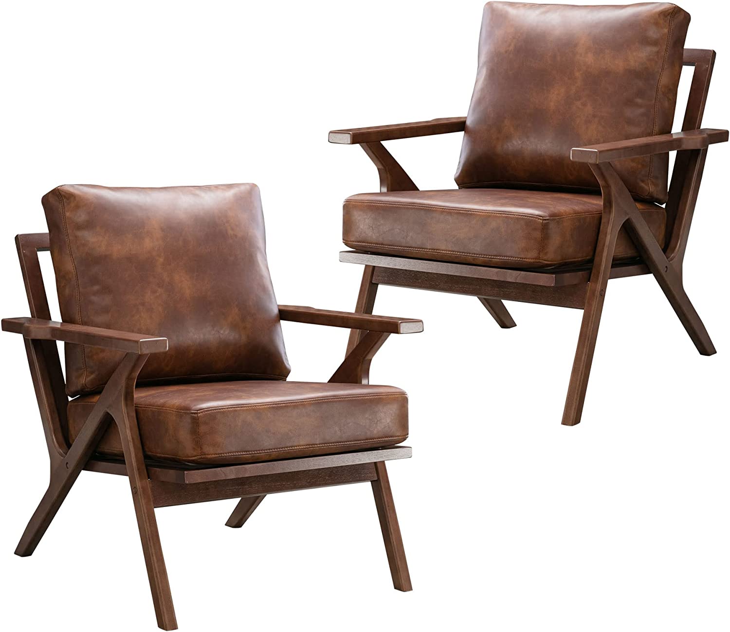 Mid-Century Modern Accent Chair Upholstered Armchair with Solid Wood ...
