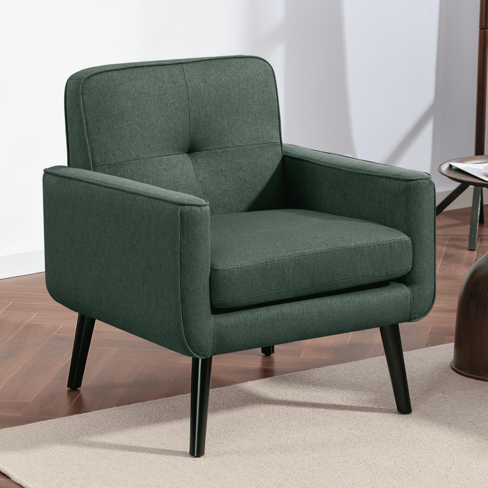 Mid-Century Modern Accent Chair Upholstered Fabric Armchair with Button ...
