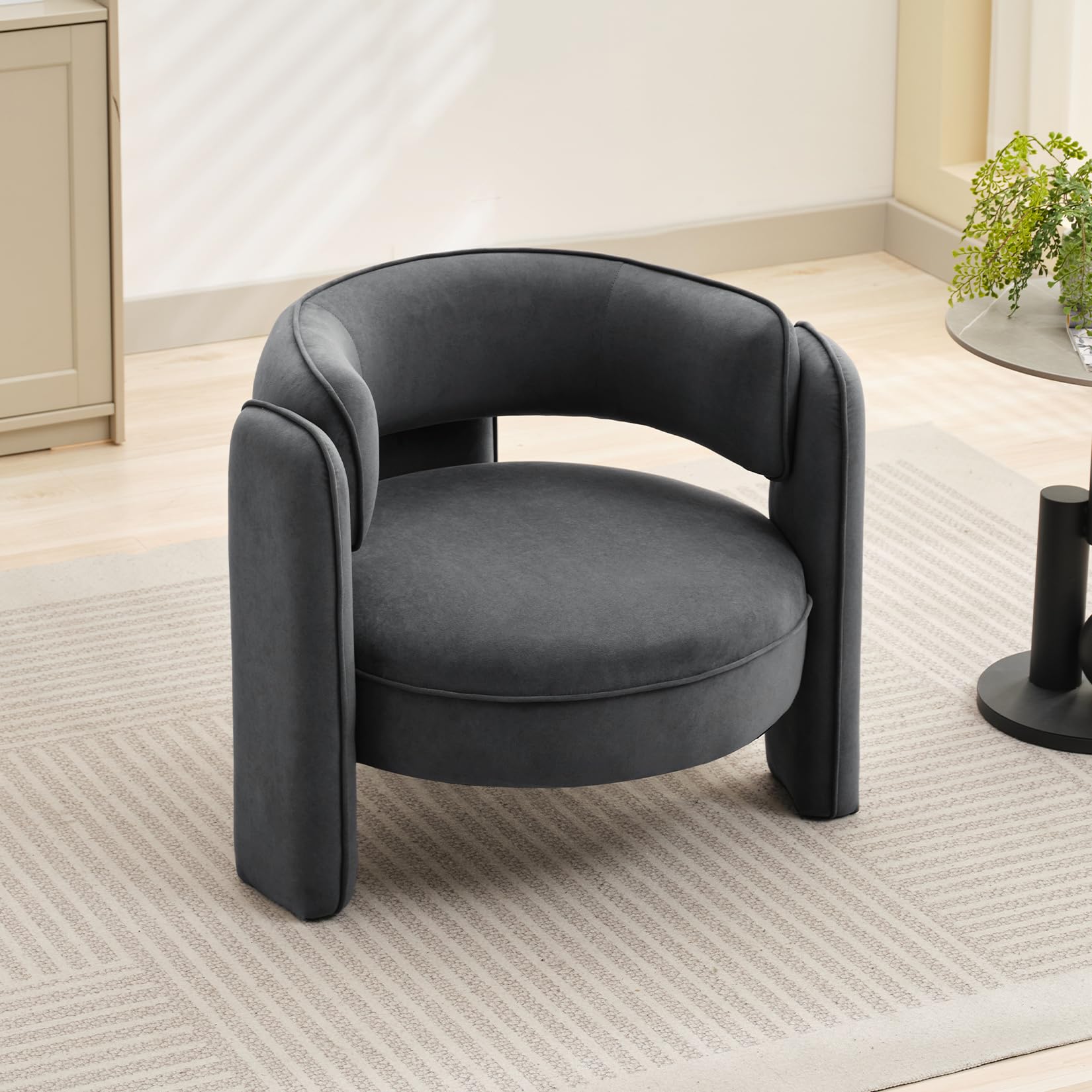 Mid Century Modern Accent Chair with Velvet Fabric,Barrel Armchair for ...