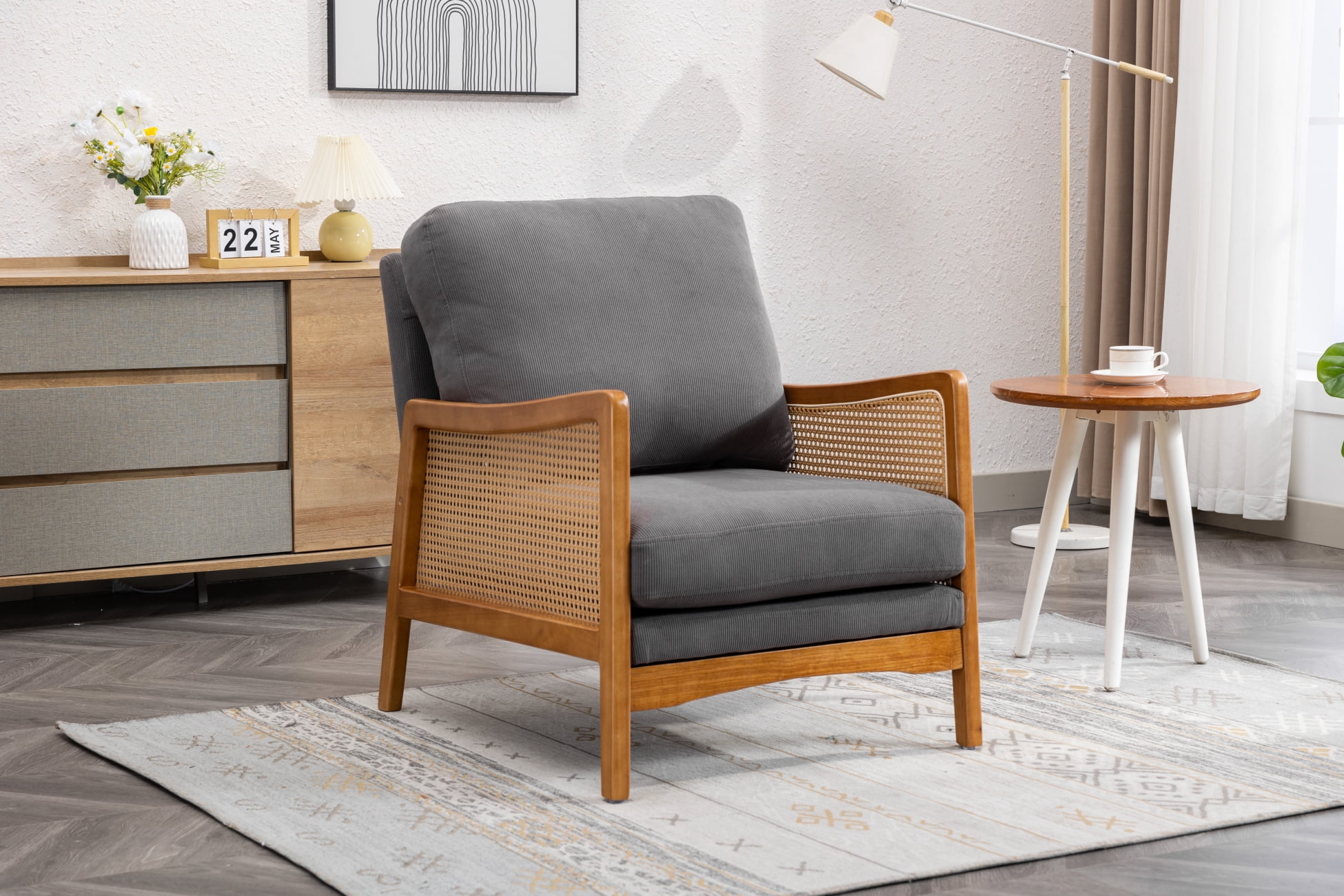 Mid Century Modern Accent Chair,Wood Frame Armchair,Velvet Single Sofa ...