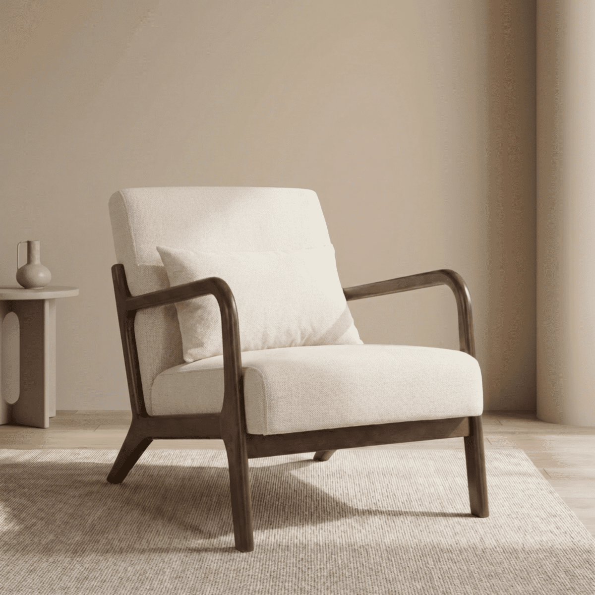 Mid Century Modern Accent Chair with Wood Frame, Upholstered Living ...