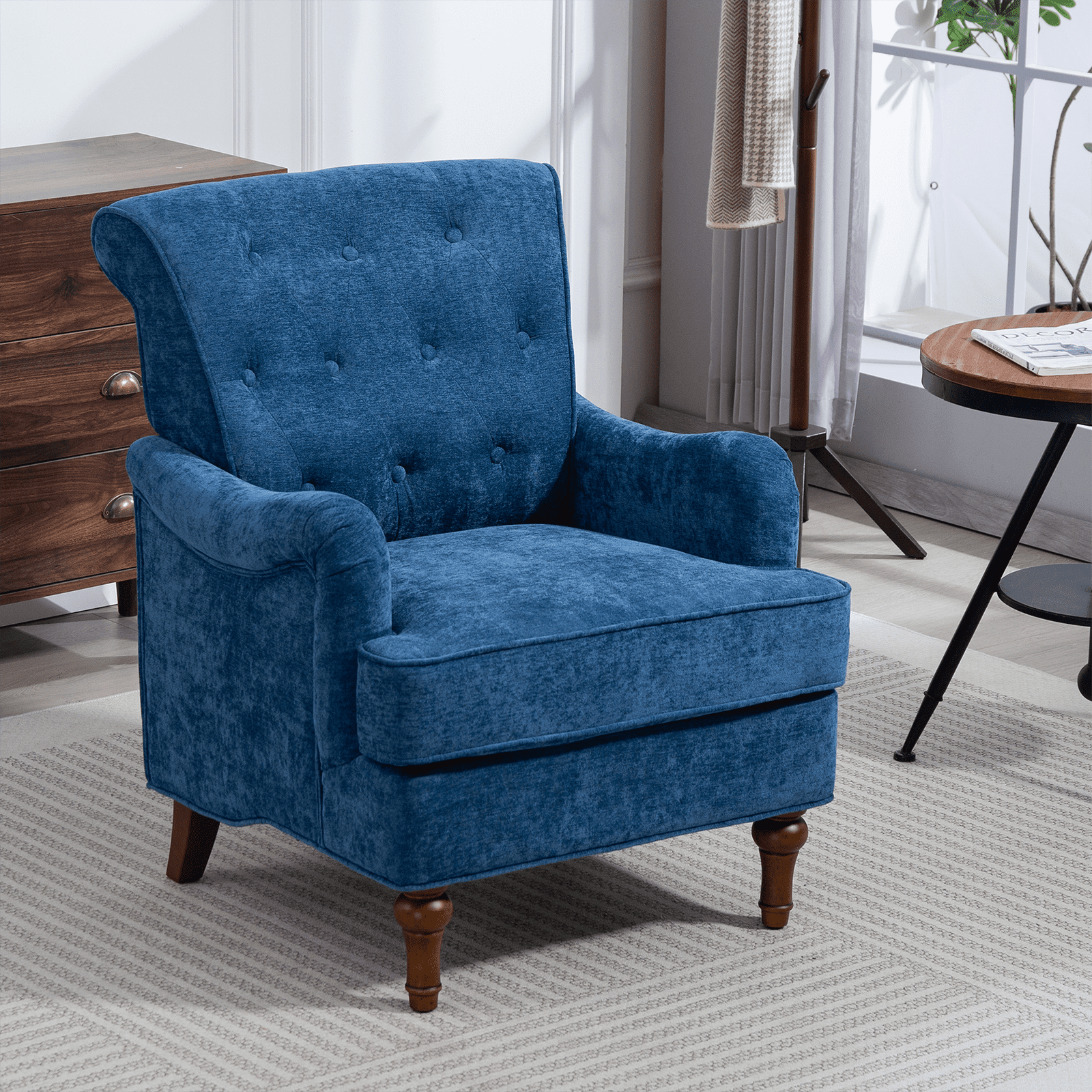 Mid-Century Modern Armchair: Solid Wood Legs, Tufted Upholstered Accent ...