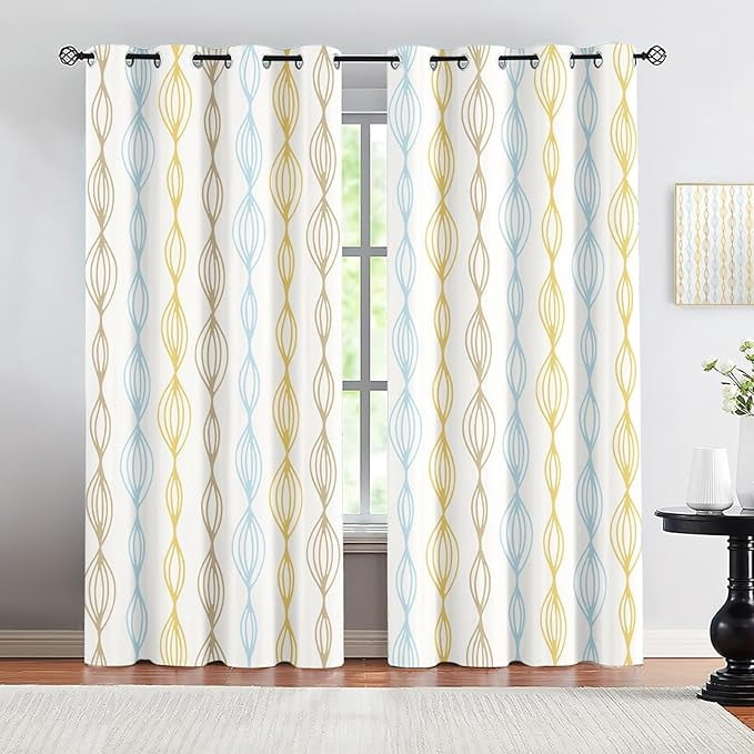 Mid-Century Modern Art 3D Eyelet Blackout Curtains, Abstract Colorful ...