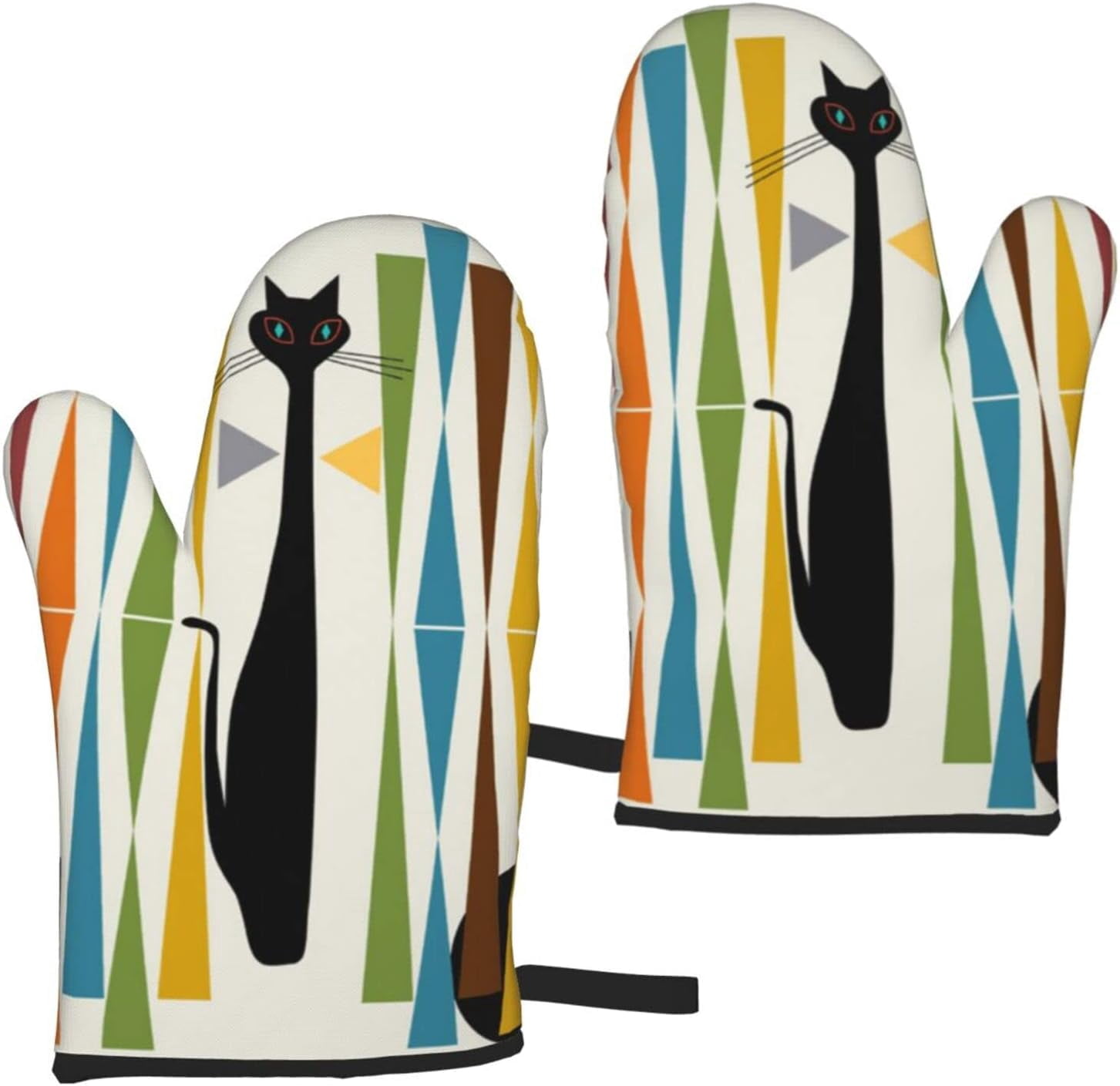 Mid-Century Modern Art Cat Oven Mitts 2-Pack, Fashion Heat Resistant ...