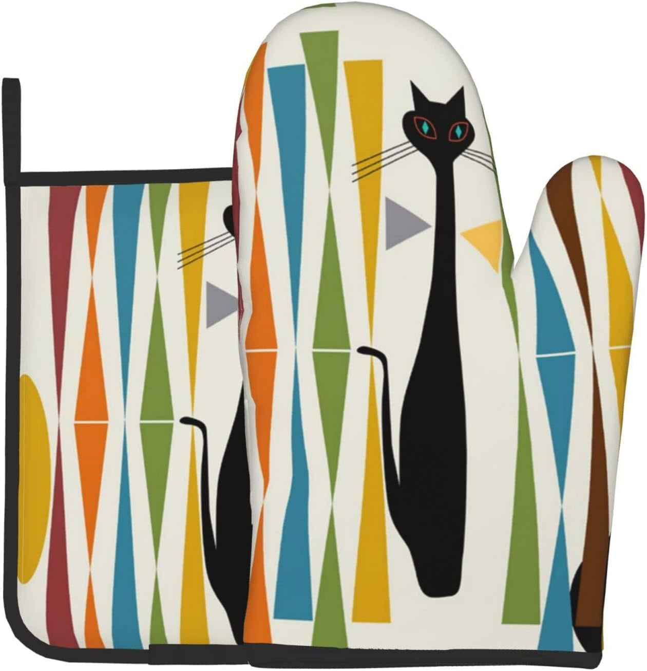 Mid-Century Modern Art Cat Oven Mitts and Pot Holders, Fashion Heat ...
