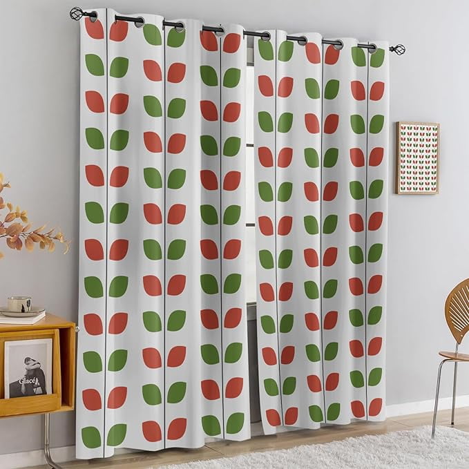 Mid-Century Modern Art Window Curtains, Red And Green Living Room ...