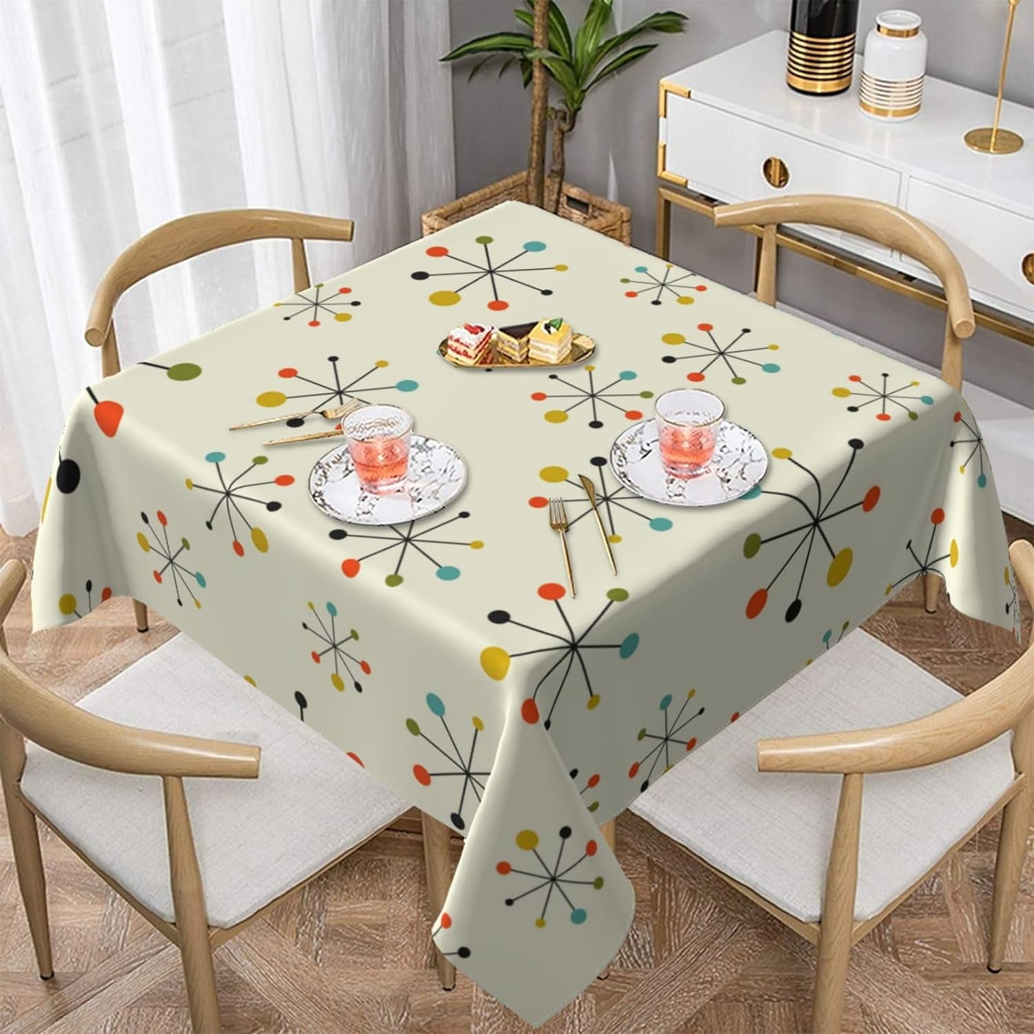 Mid Century Modern Atomic Retro Tablecloth,Oil-Proof Waterproof Kitchen ...