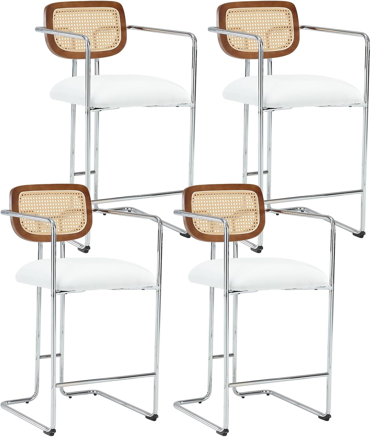 Mid-Century Modern Bar Stools 26" Counter Height Stools with Rattan ...