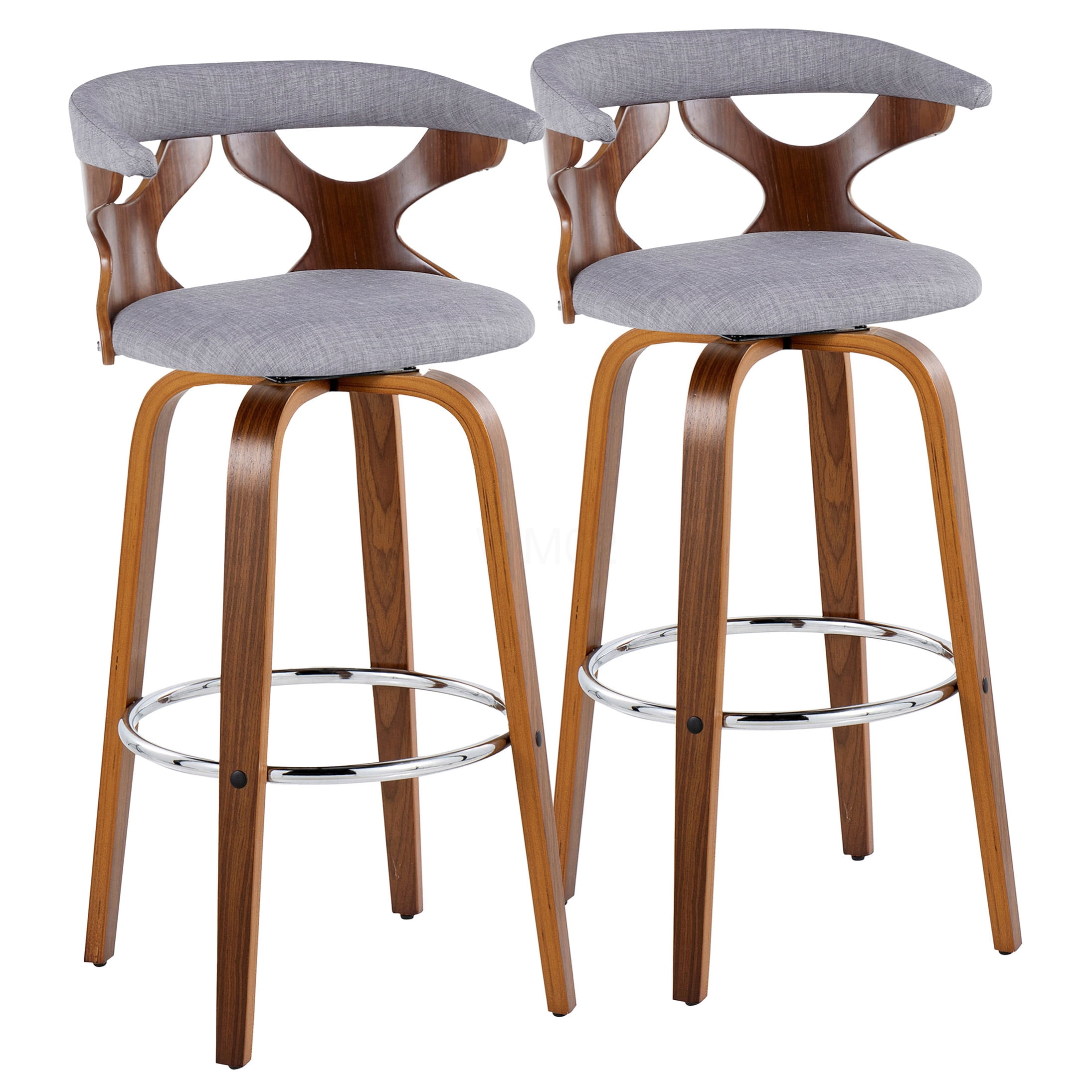 Mid-Century Modern Bar Stools Set of 2 with Swivel, Light Grey Fabric ...