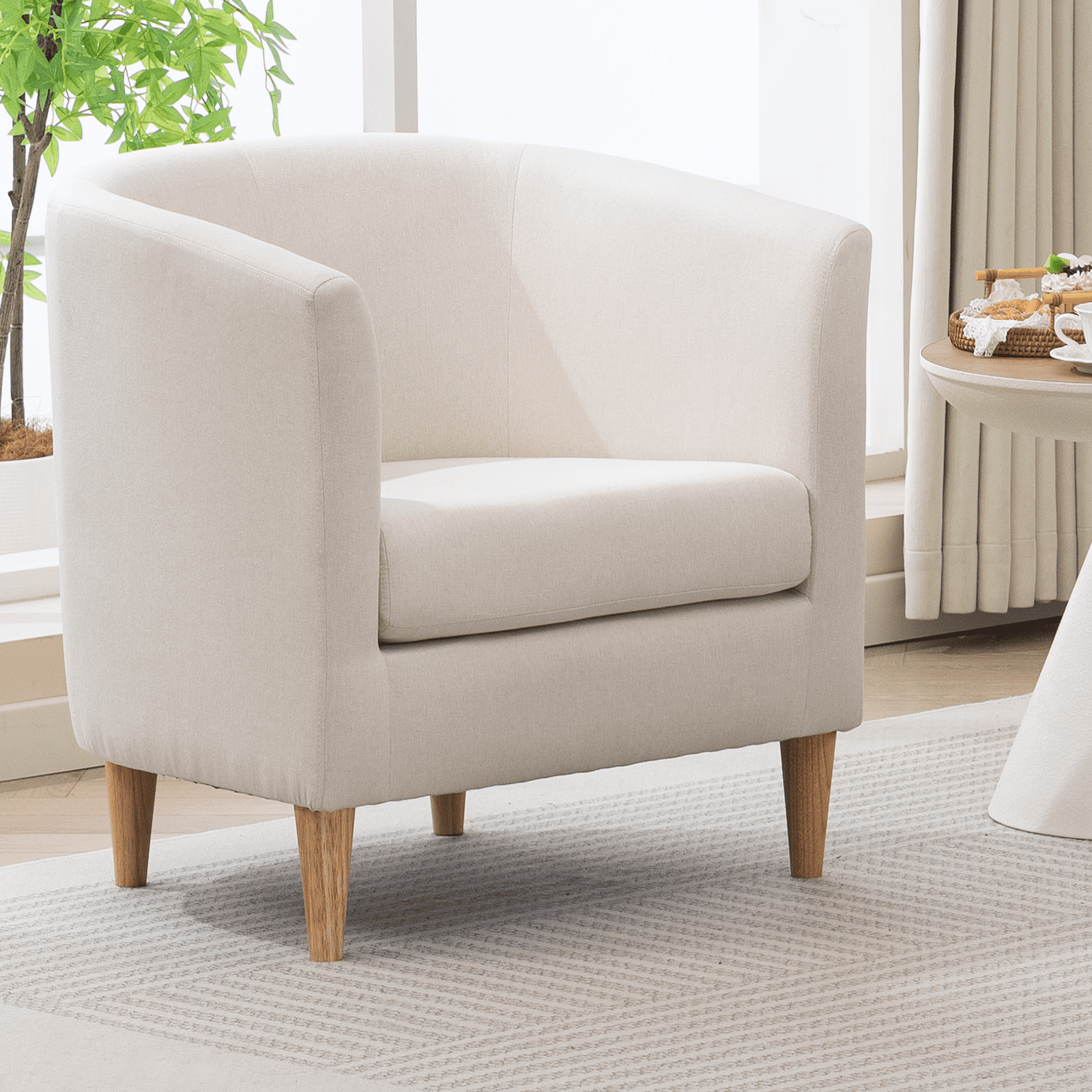 Mid Century Modern Barrel Accent Chair, Upholstered Club Chair with ...
