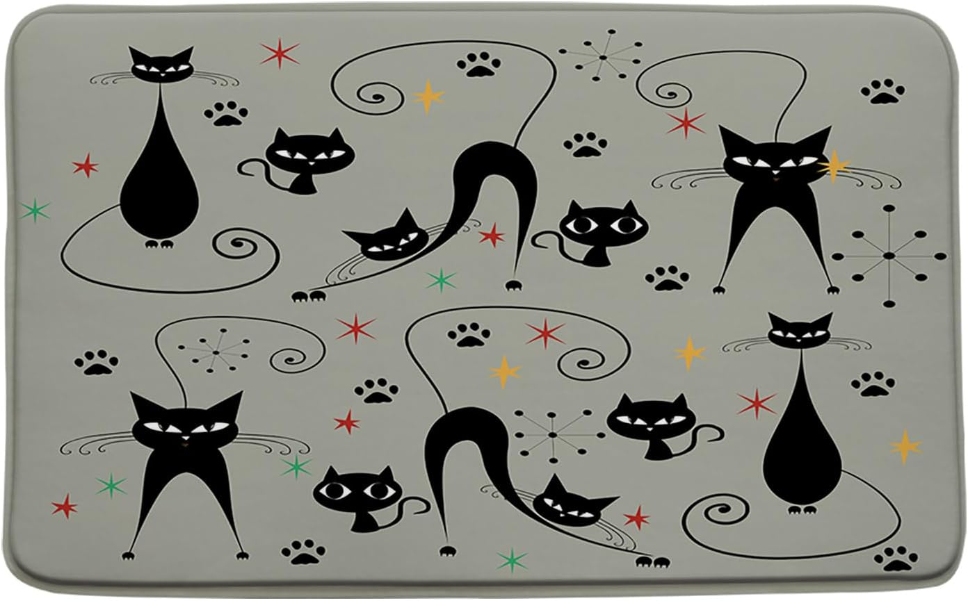 Mid Century Modern Bath Mat Atomic Cat Starbursts Diamonds Iconic ...
