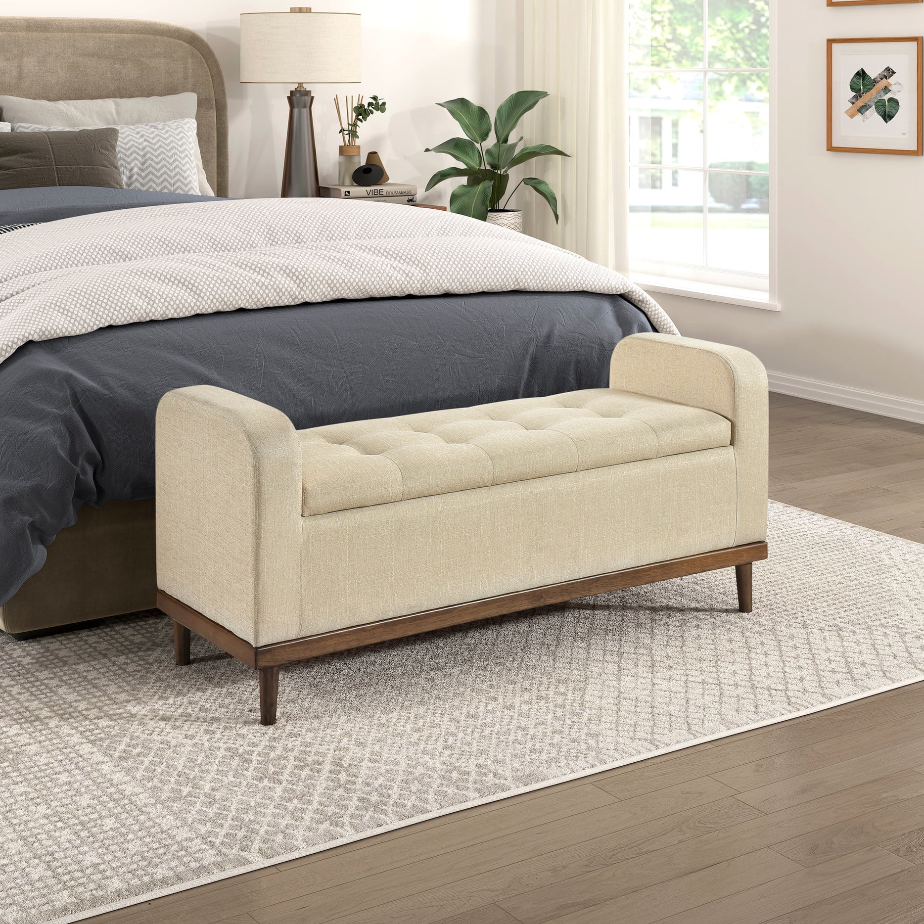 Mid - Century Modern Bedroom Storage Bench | Lift Top for Seating and ...