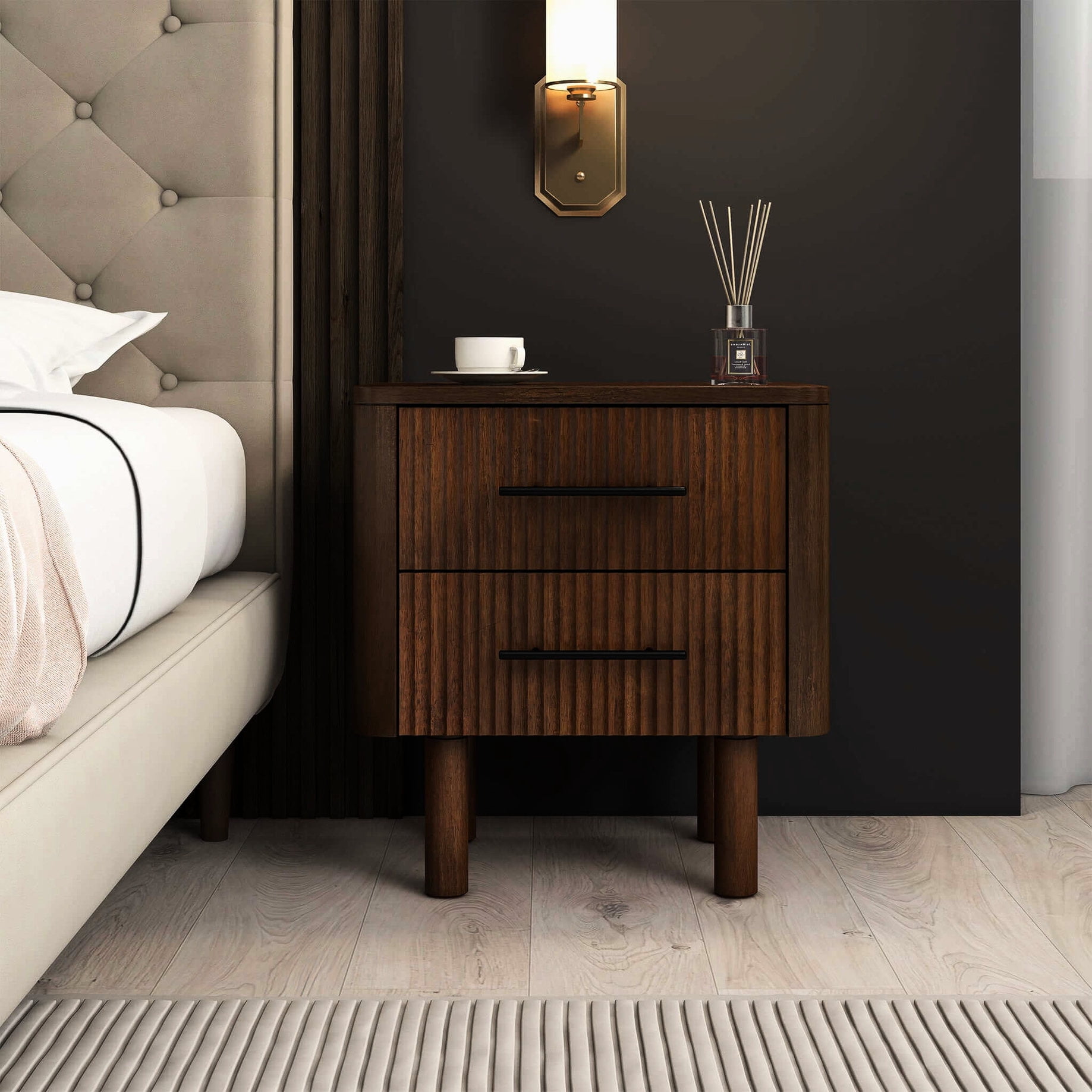 Mid Century Modern Bedside Table | 2 Drawers for Bedroom Storage Needs ...