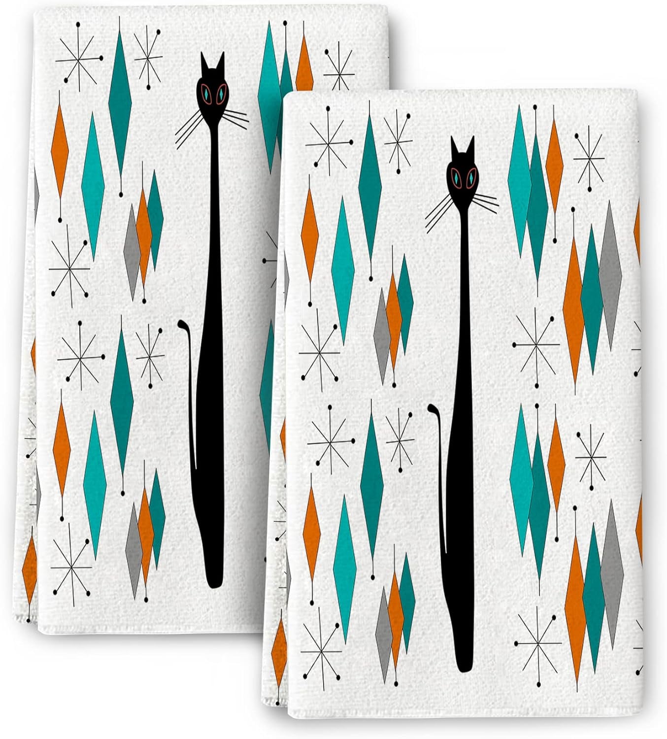Mid Century Modern with Black Cat Kitchen Towels 16"x24" Retro Dish ...