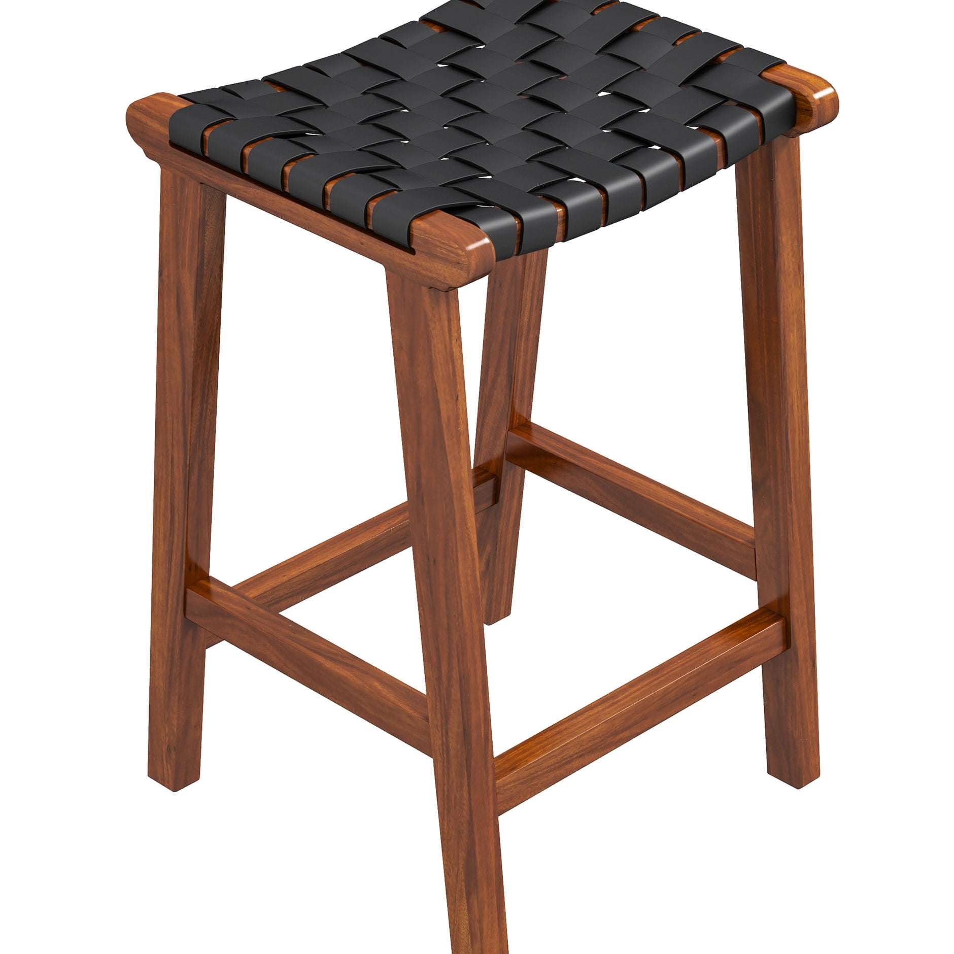 Mid - Century Modern Black Genuine Leather Backless Bar Stool High ...