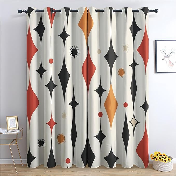 Mid Century Modern Blackout Curtains, Retro Curtains For Bedroom Decor ...