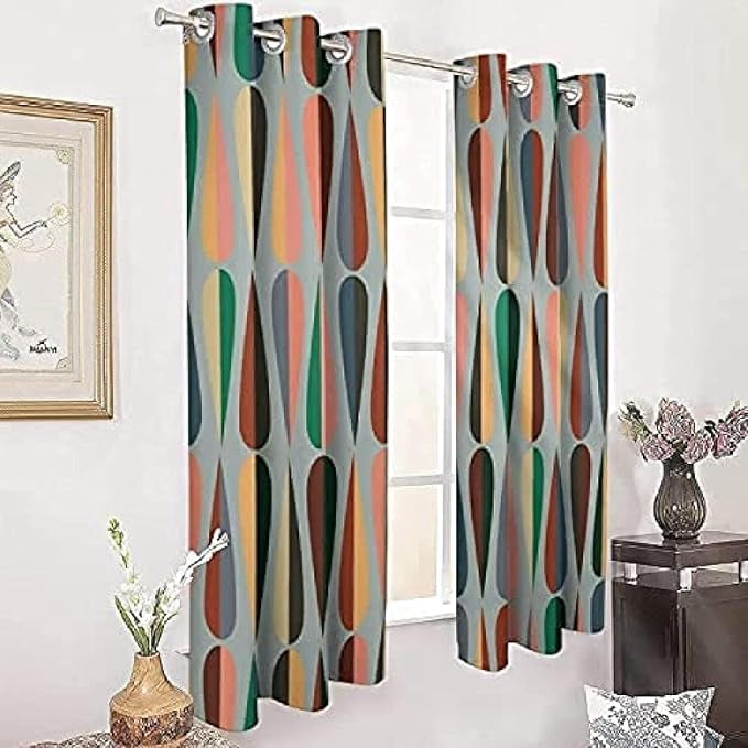Mid-Century Modern Blackout Window Curtain, Colorful Splicing Teardrop ...