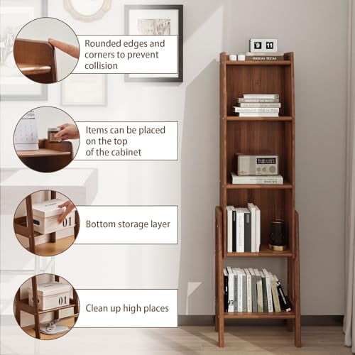 Mid Century Modern Bookcase - 5 Tier Open Slanted Bookshelves Bamboo ...