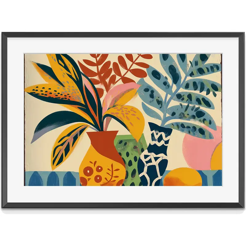 Mid-Century Modern Botanical Print – Abstract Polka Dot Vase, Colorful ...