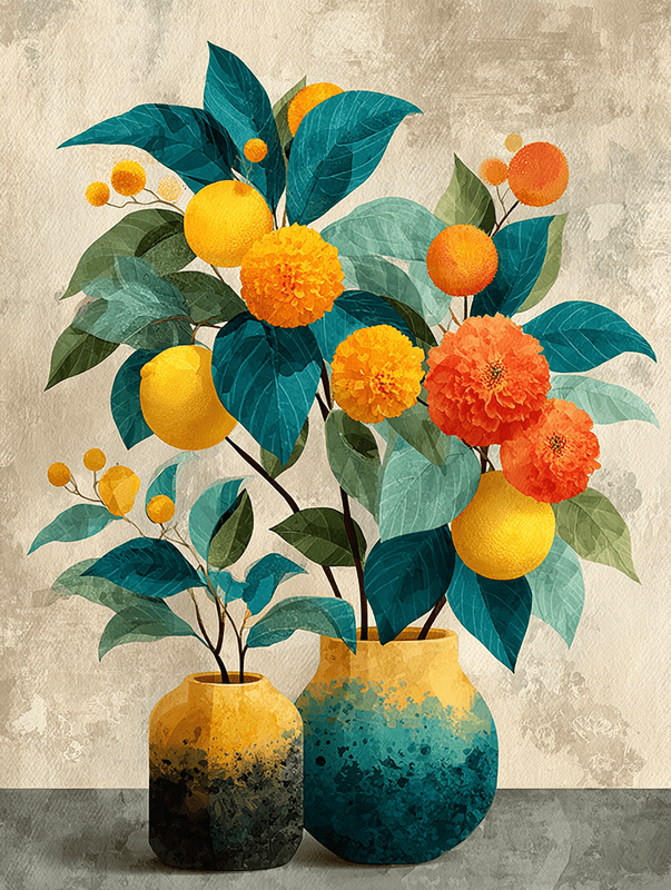 Mid Century Modern Botanical Vase Canvas Wall Art, Premium Floral Print ...