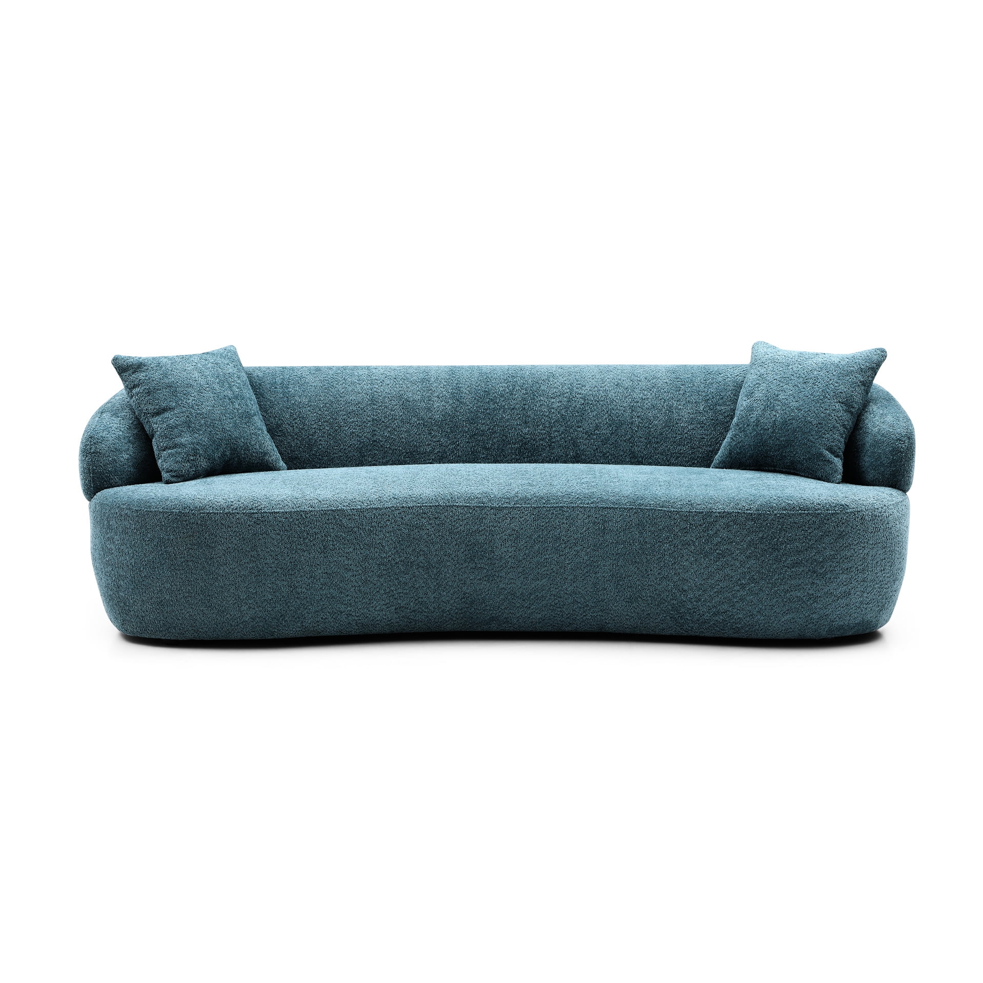 Mid Century Modern Boucle Couch, 3 Seat Curved For Bedroom - Blue Comfy ...