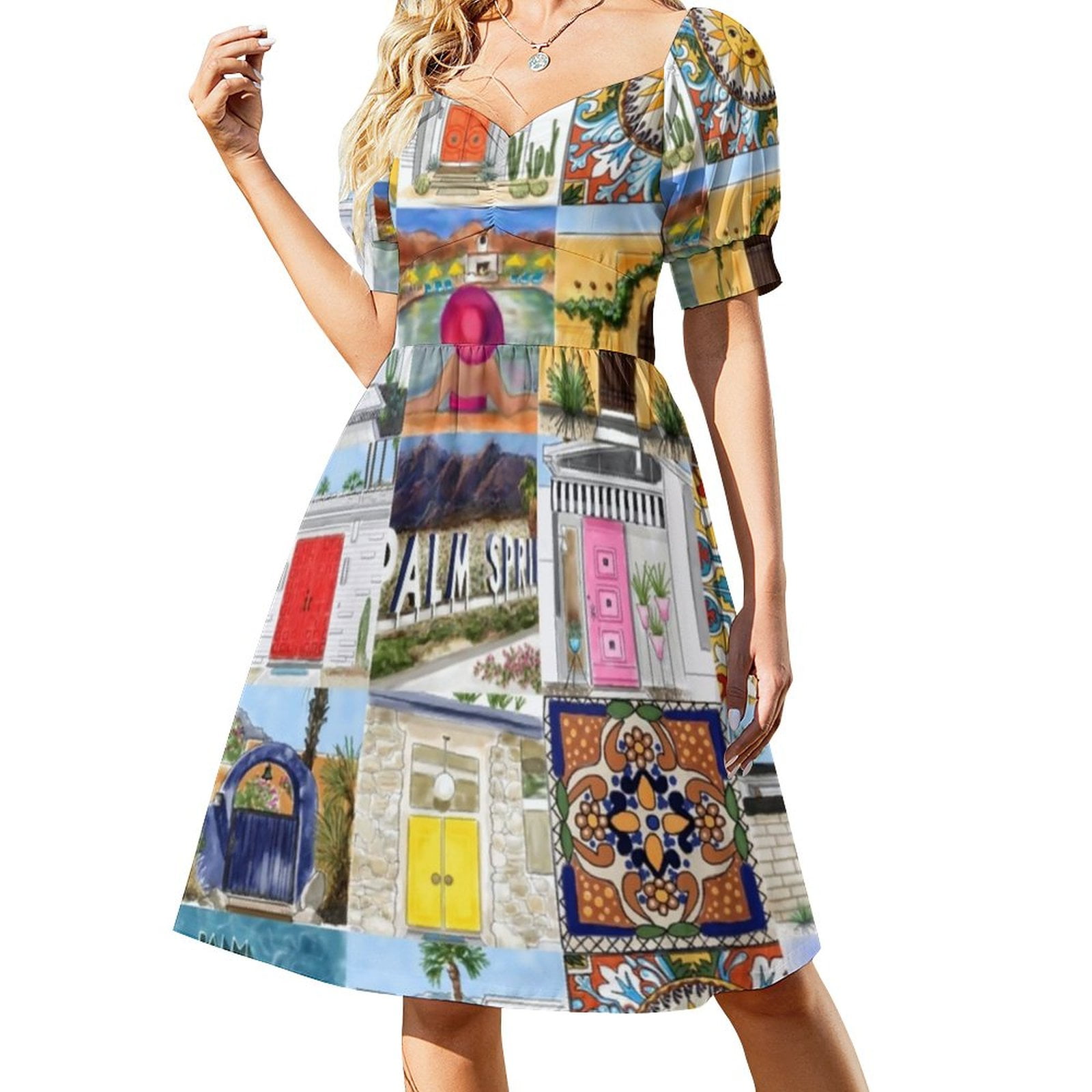 Mid Century Modern Casual Dress Geometry Print Aesthetic Dresses Sexy V ...