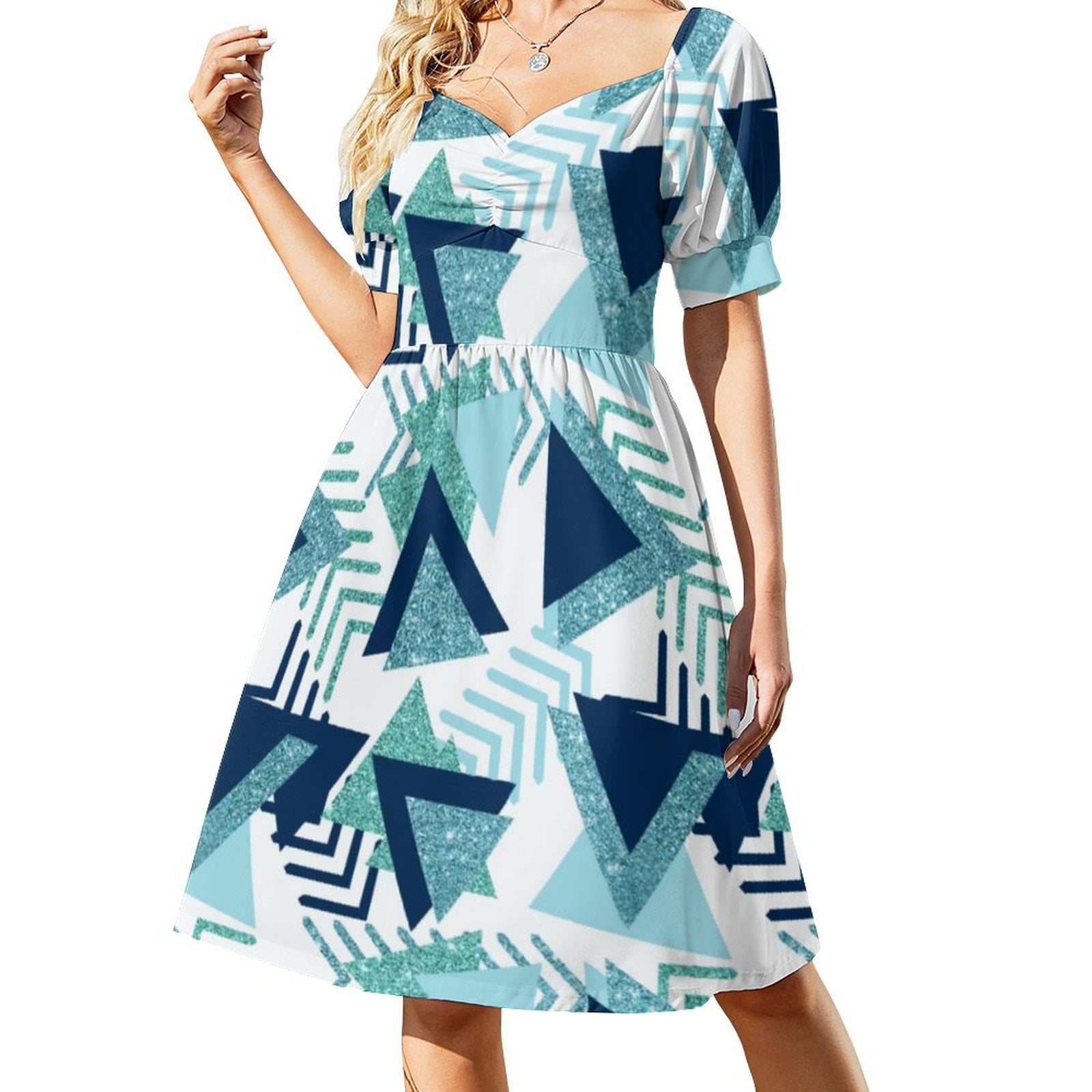 Mid Century Modern Casual Dress Geometry Print Aesthetic Dresses Sexy V ...