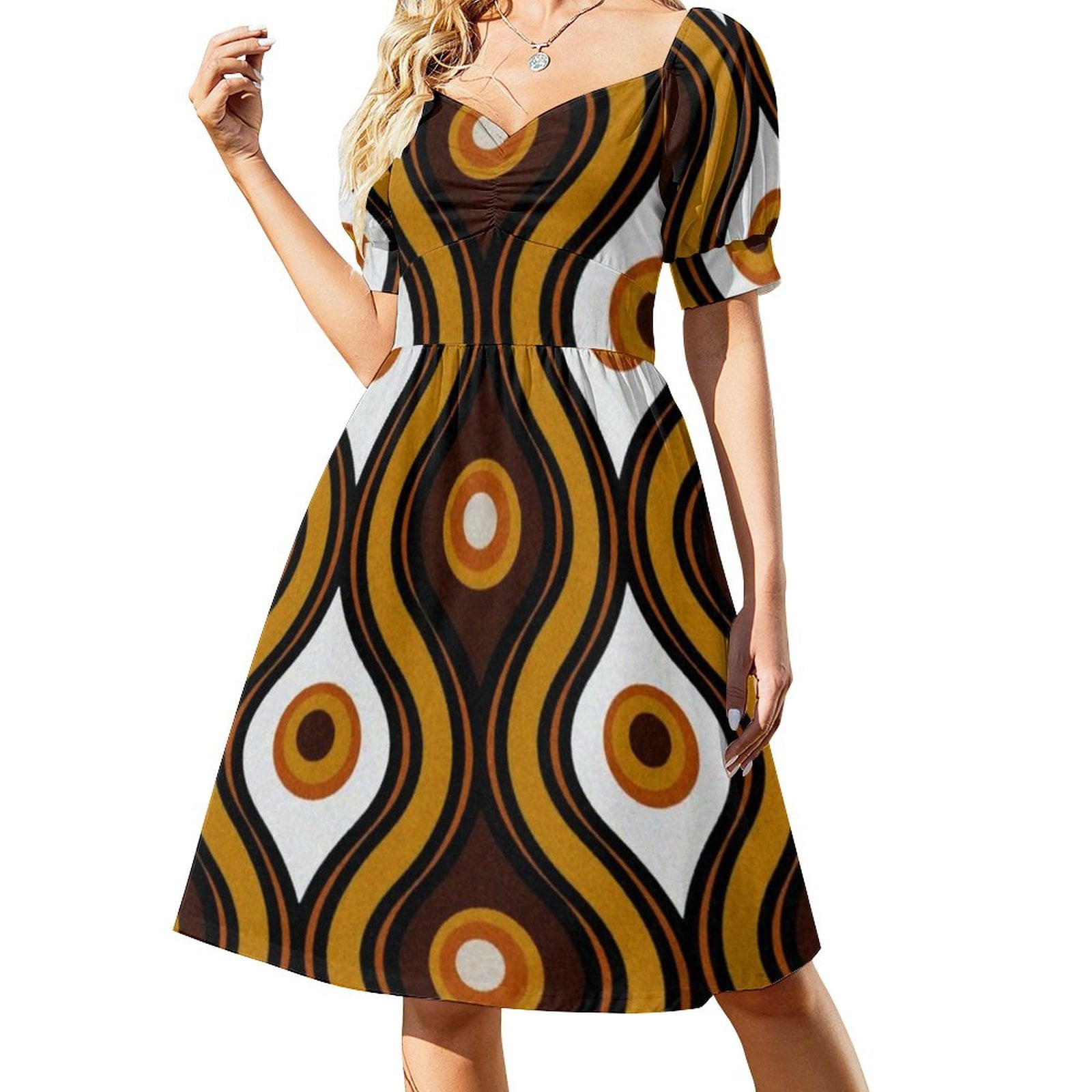 Mid Century Modern Casual Dress Geometry Print Aesthetic Dresses Sexy V ...