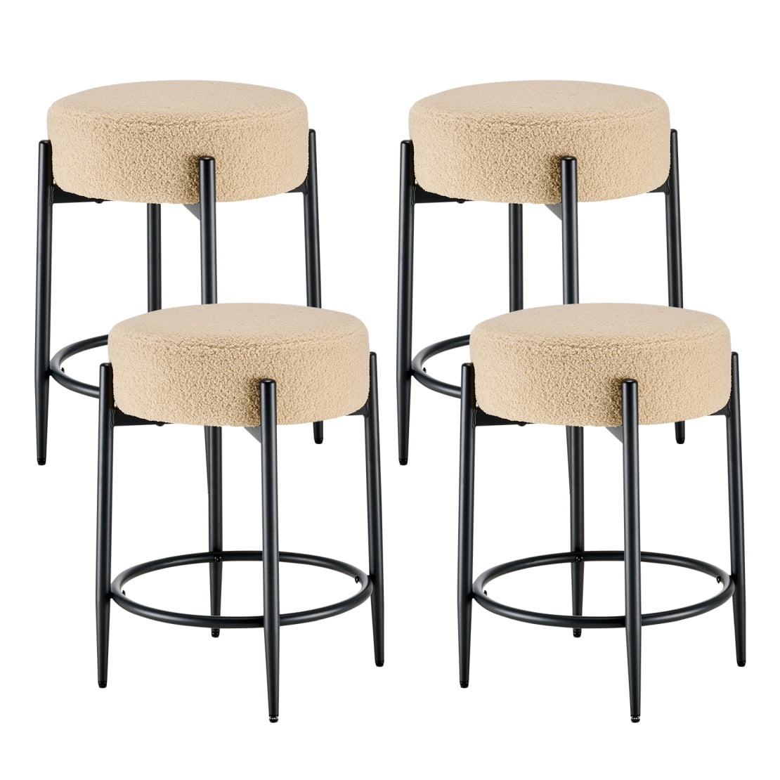 Mid-Century Modern Chair Set of 4 - Beige Boucle Upholstered Kitchen ...