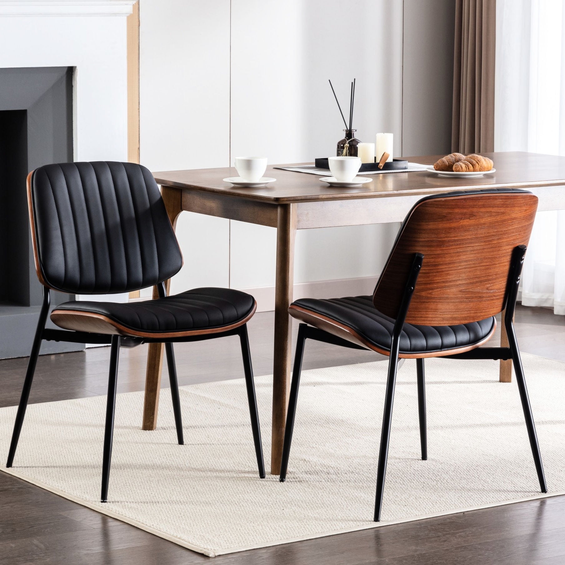 Mid Century Modern Chairs | Faux Leather and Walnut | Stable Metal Leg ...