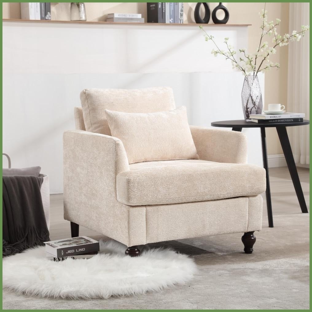 Mid-Century Modern Chenille Accent Chair – Tufted Back & Studded Trim ...