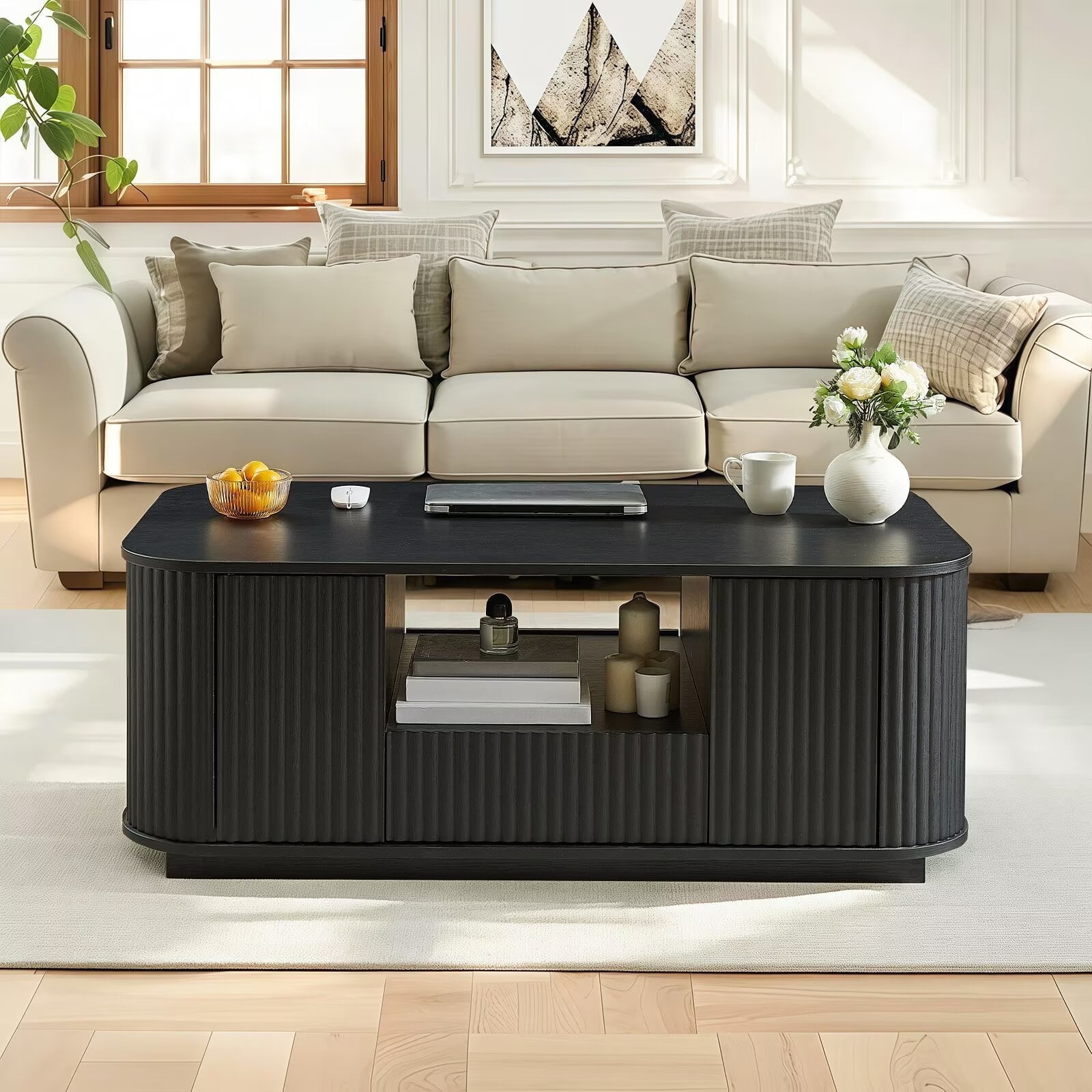 Mid Century Modern Coffee Table, 46.5" Storage Center Table with Door ...