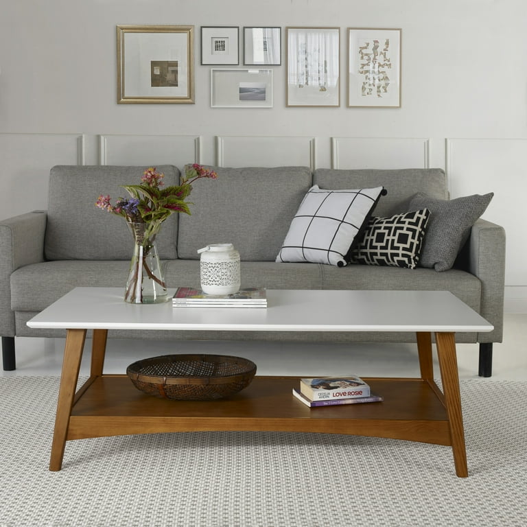 Mid Century Modern Solid Wood Coffee Table with Storage Castanho and White Finish Walmart