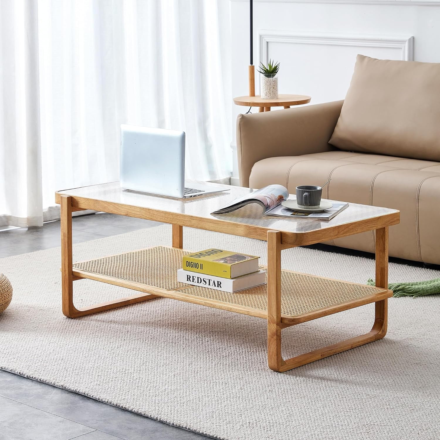 Mid Century Modern Coffee Table with Storage, 41.3 Inch Rectangle ...