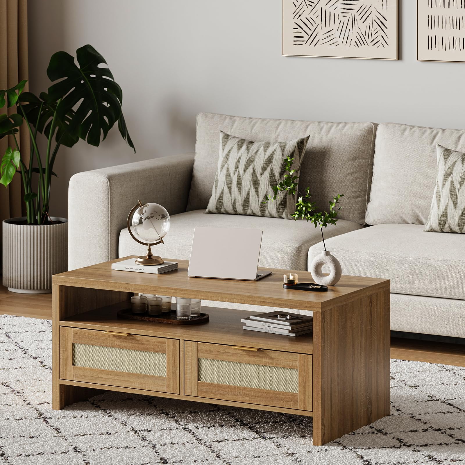 Mid Century Modern Coffee Table with Storage, Rectangle Wooden Accent ...